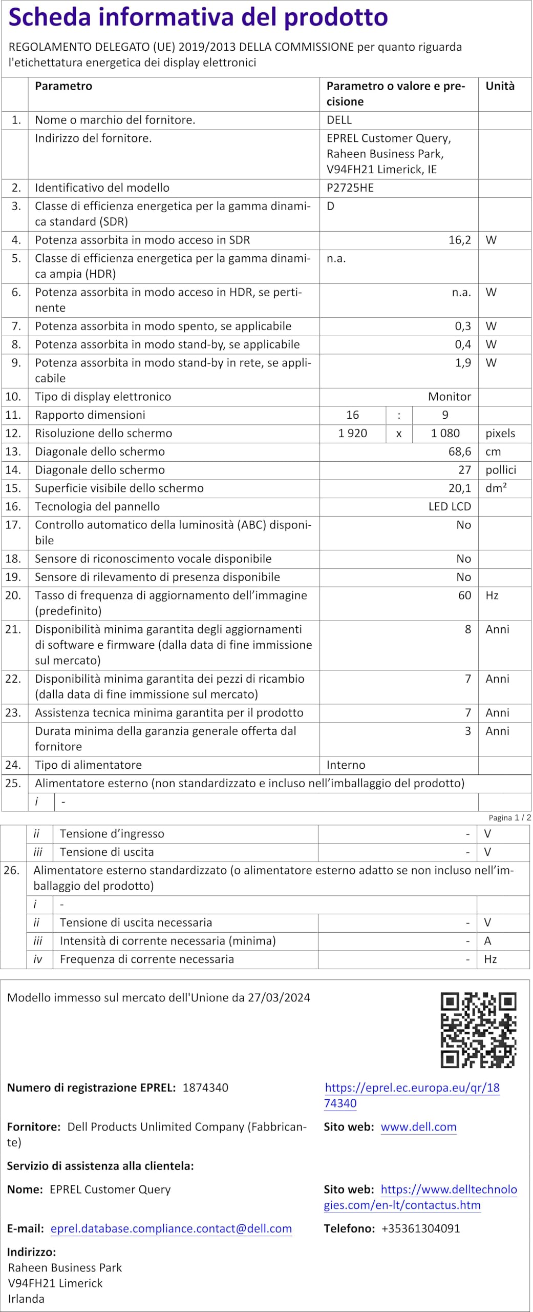 Dell P2725HE : Amazon.it: Informatica