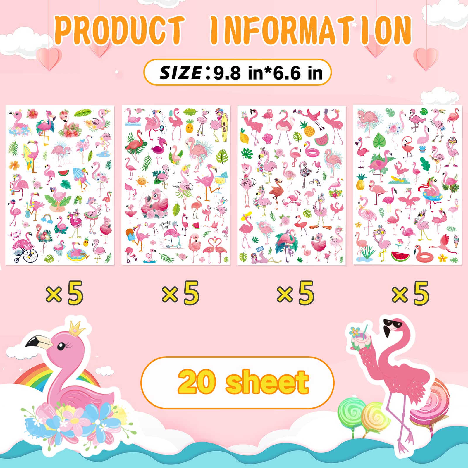 Snapklik.com : Flamingo Tropical Bird Stickers 840 Count Tropical Pink ...