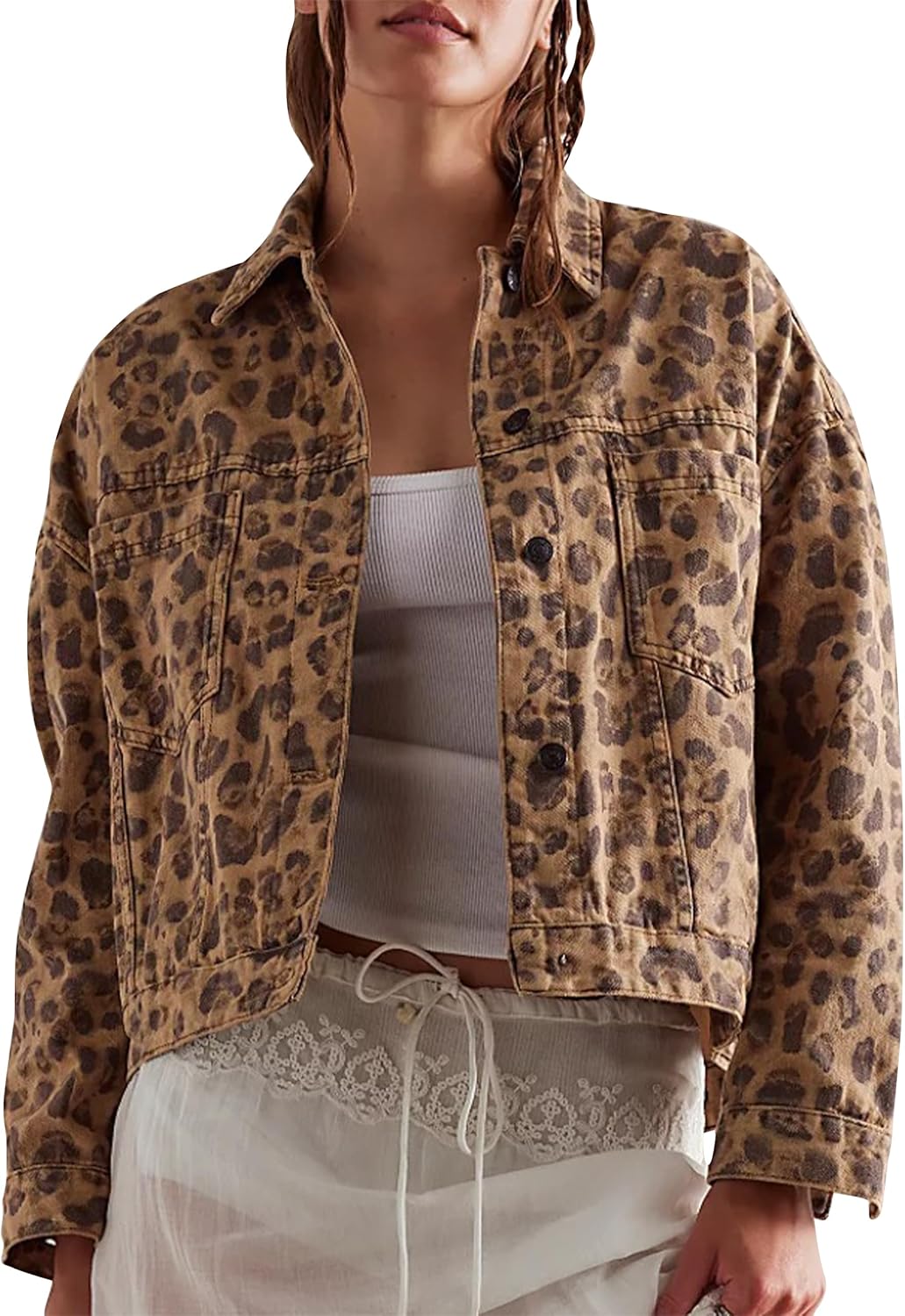 Amazon.com: ACCPUR Women Leopard Print Jackets Button Down 2000s ...