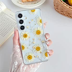 Amazon.com: XIZYO for Samsung Galaxy S23 FE Case Cute Floral Clear Daisy Pattern Aesthetic Dried ...
