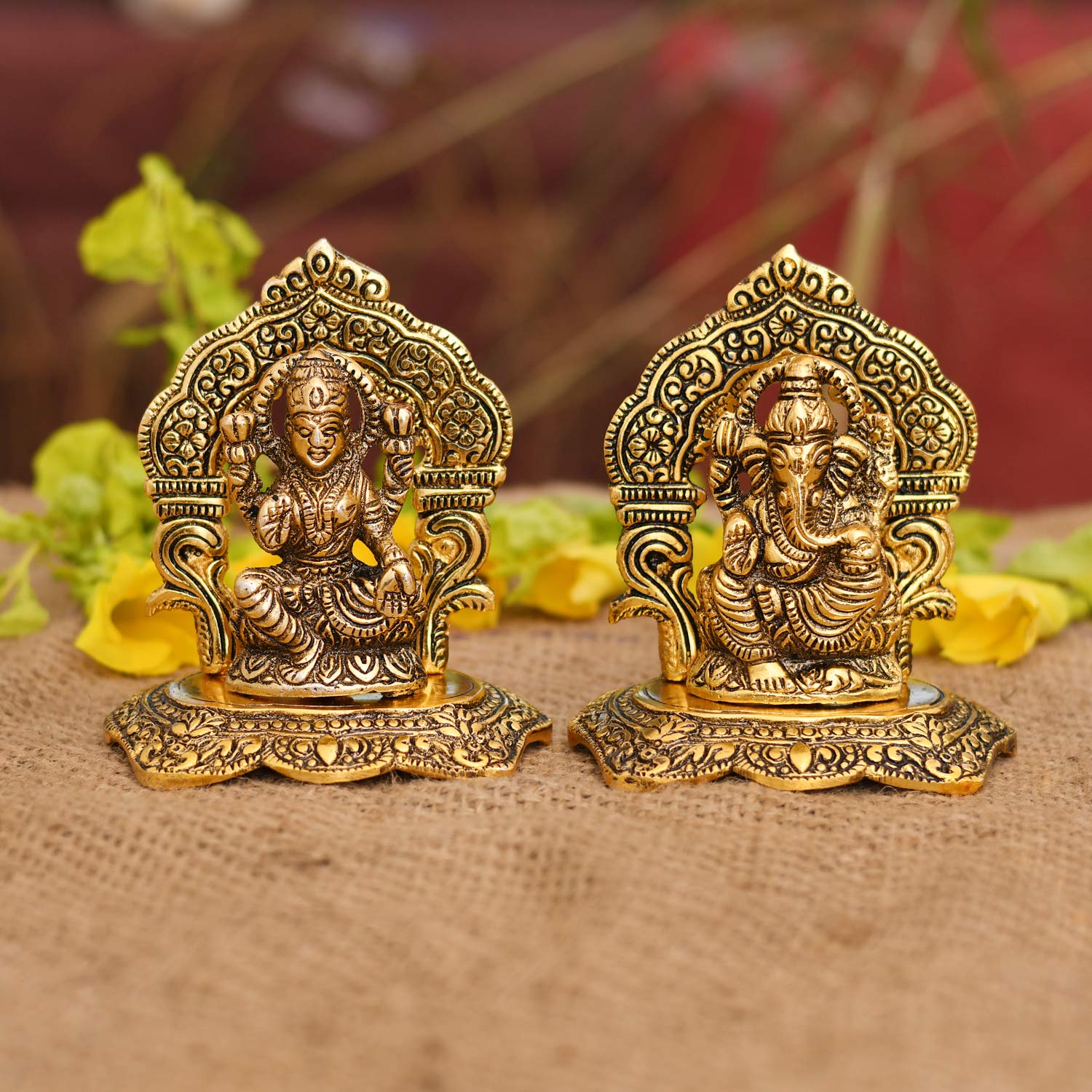 Buy Collectible India Laxmi Ganesh Set Idol Showpiece Metal Gold Plated ...