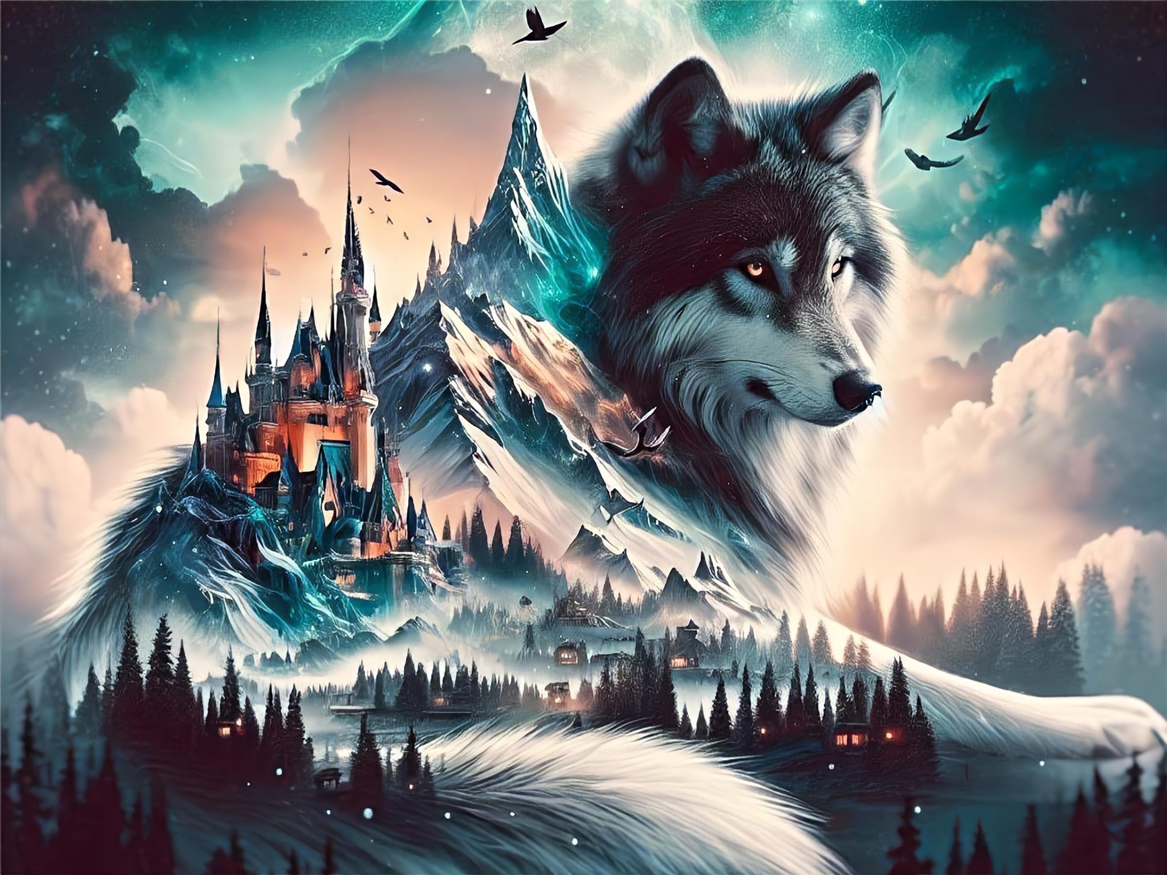 5D Wolf Diamond Painting Kits for Adults-Castle Diamond Art Kits for ...