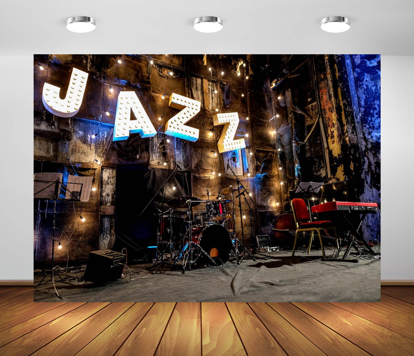 Amazon.com : BELECO 8x6ft Fabric Jazz Music Stage Backdrop Music Band ...