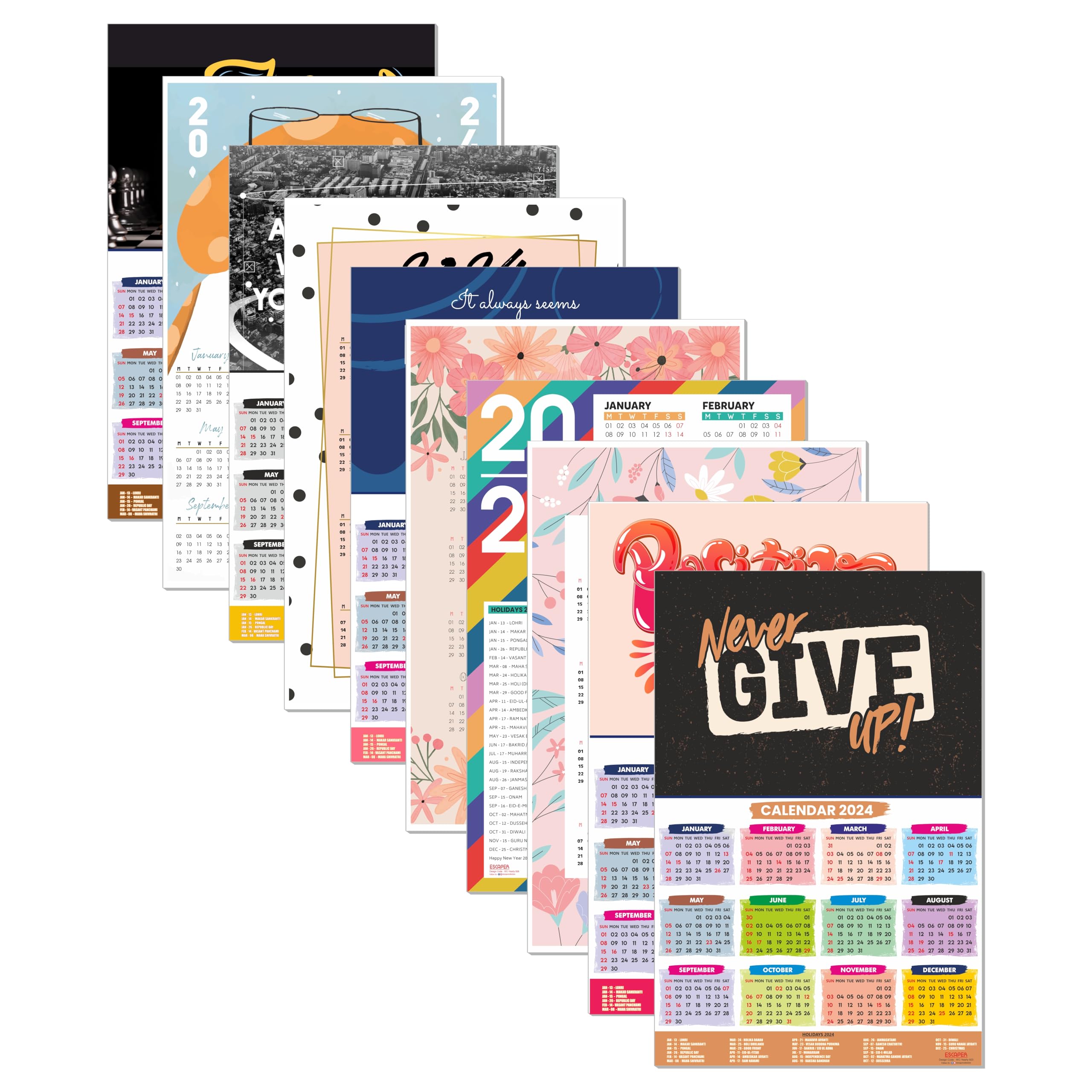 ESCAPER Motivational Quotes Wall Calendar 2024 Hanging Large Bundle ...