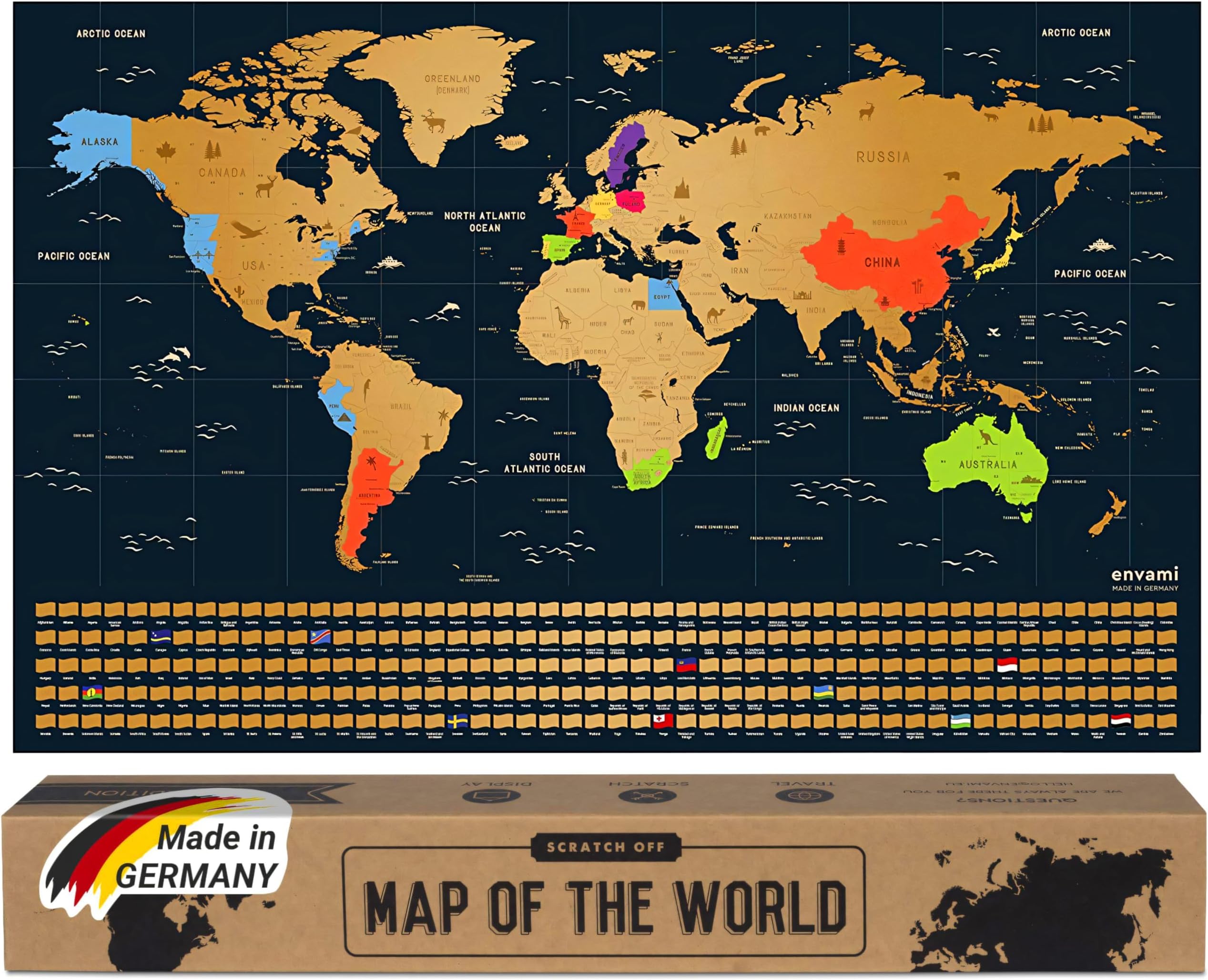 envami® Mapa Mundi Rascar I Mapas del Mundo para Marcar Viajes I 68 X ...