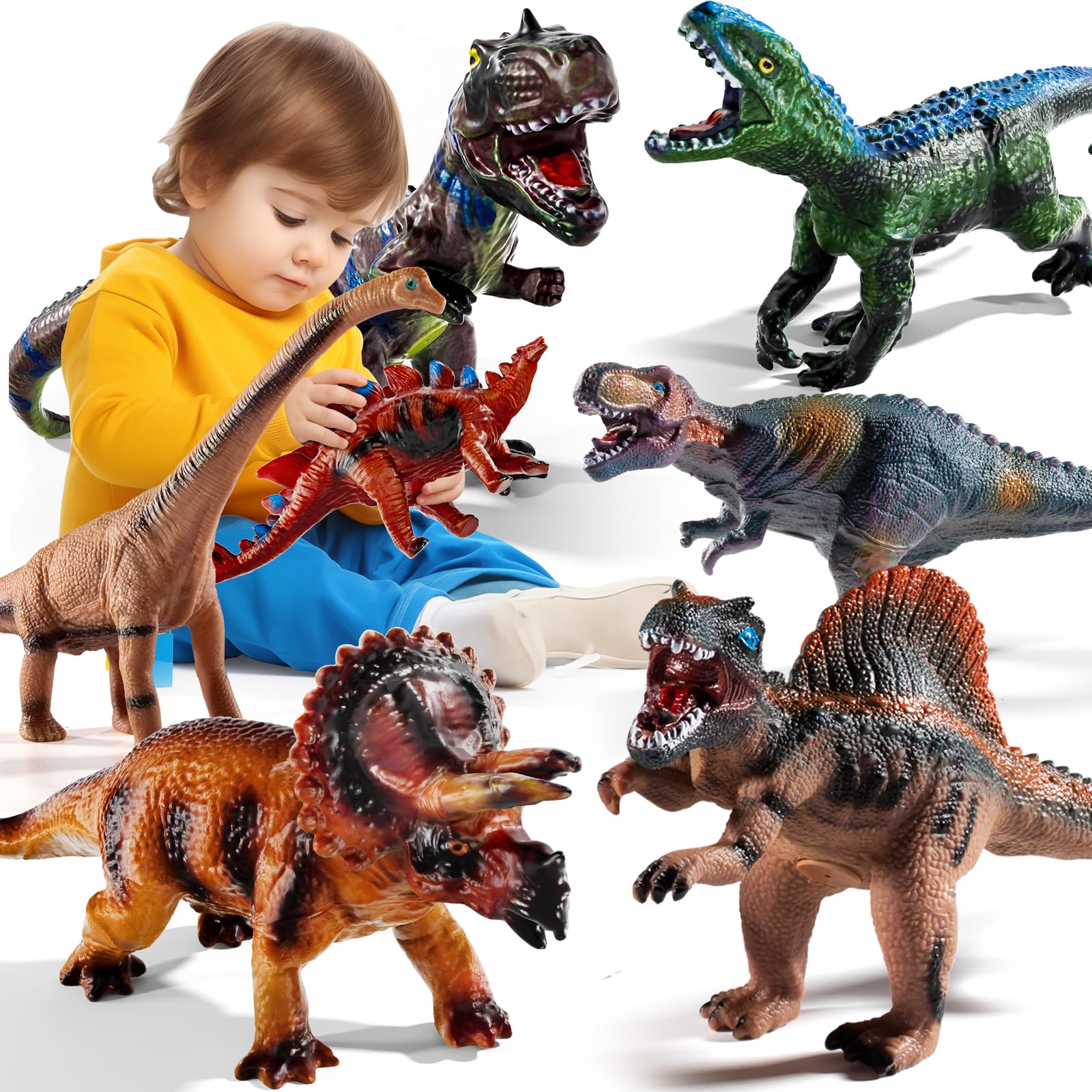 Amazon.com: NIPLOOOW Big Dinosaur Toys Kids 3-5, 7 Piece Realistic ...