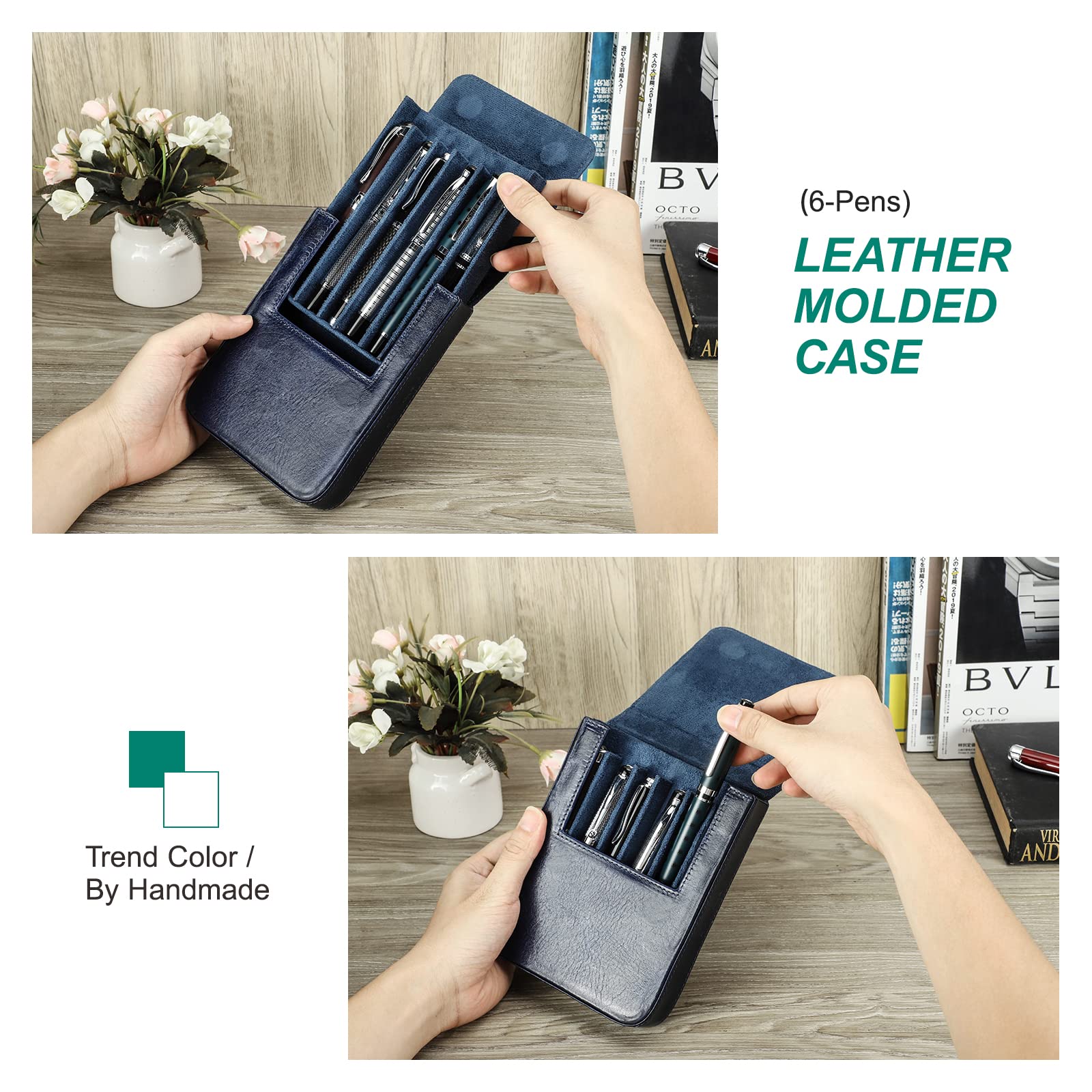 Hiram Leather Pen Case for 6 Pens Portable Vegetable Tanned Leather ...