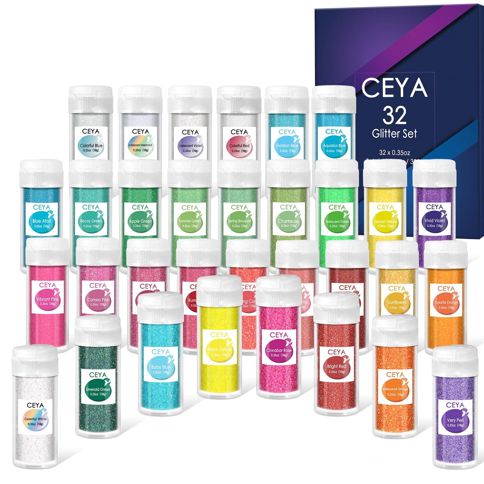 Amazon.com: Ceya Ultra Fine Glitter Powder Set 32 Colors, 11.28 oz ...