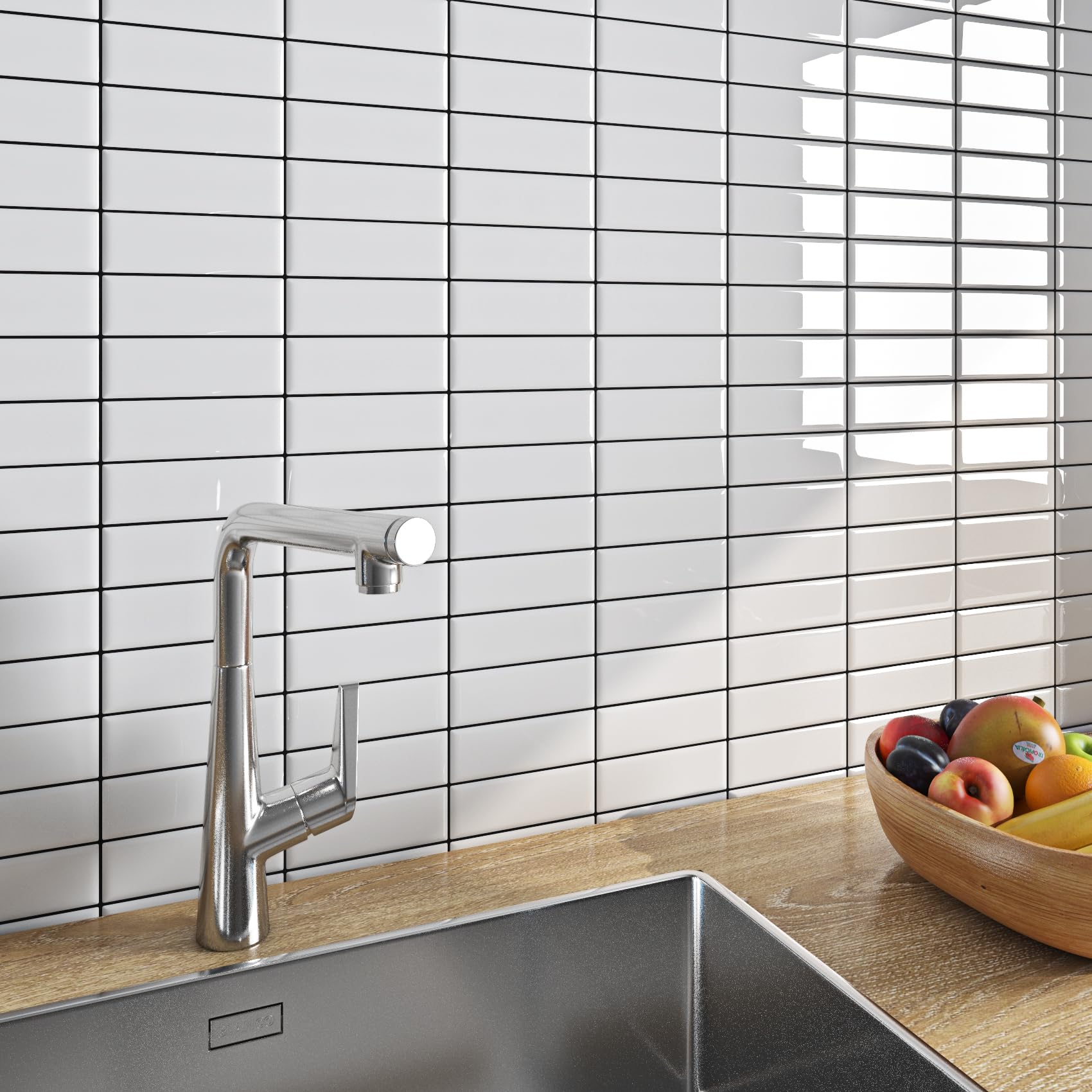 FunStick White Subway Tile Peel and Stick Backsplash for Kitchen 12"x12 ...