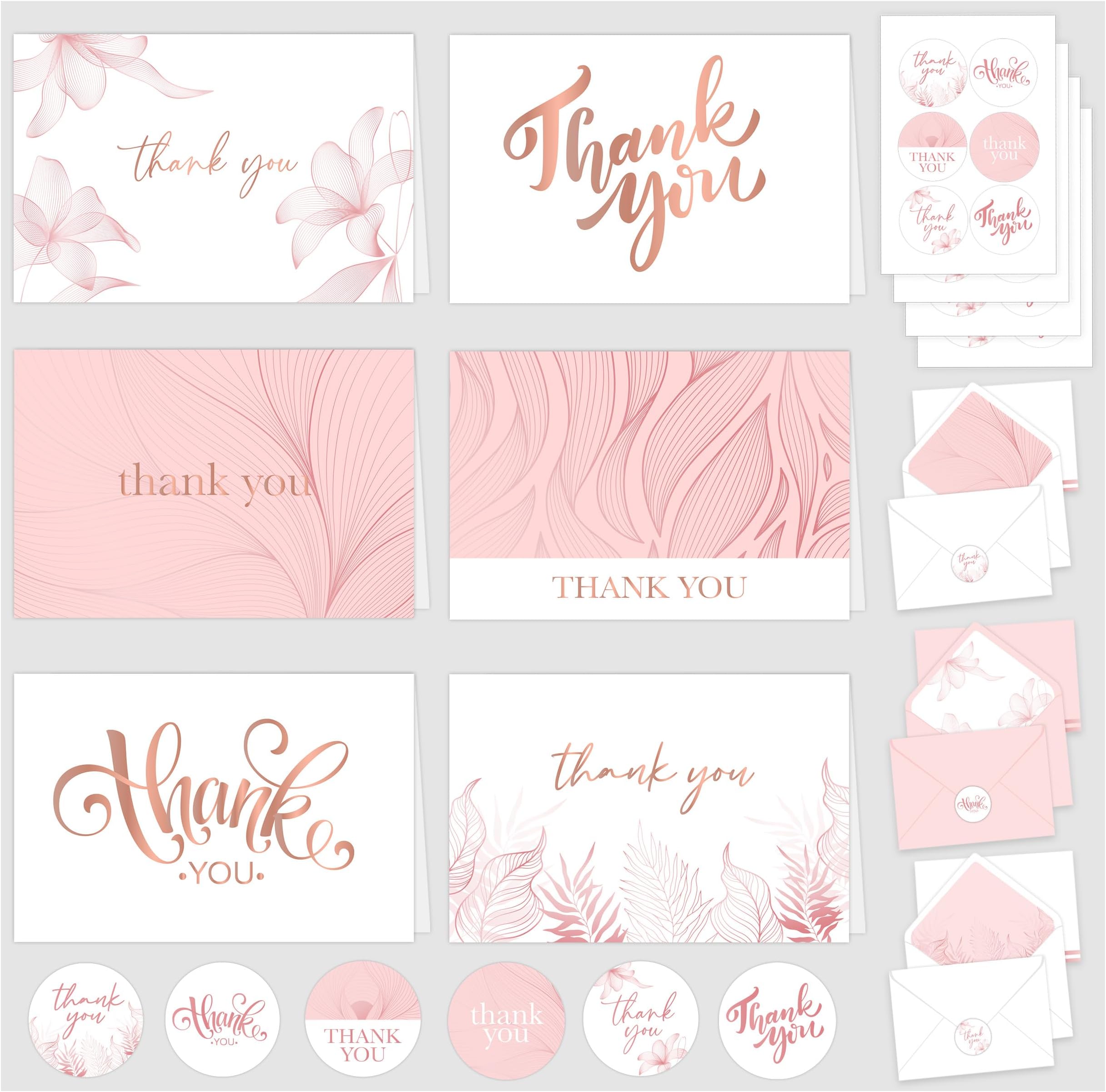 Amazon.com : Decorably Thank You Cards with Envelopes & Stickers, Gold ...