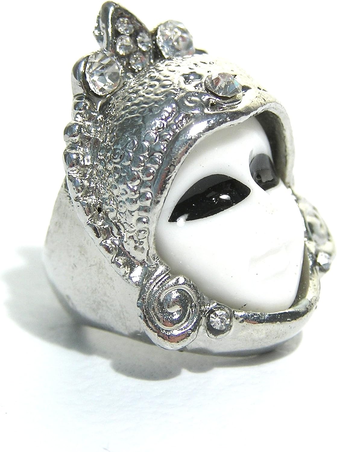 Amazon.com: Ritual Mask Ring Size 4.5 Crystal Statement RD44 Silver ...