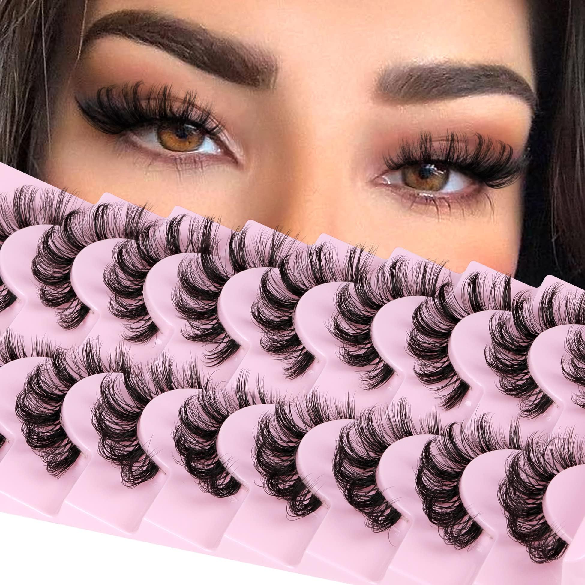 Amazon.com: Natural False Eyelashes Fluffy Mink Lashes 3D Wispy D Curl ...