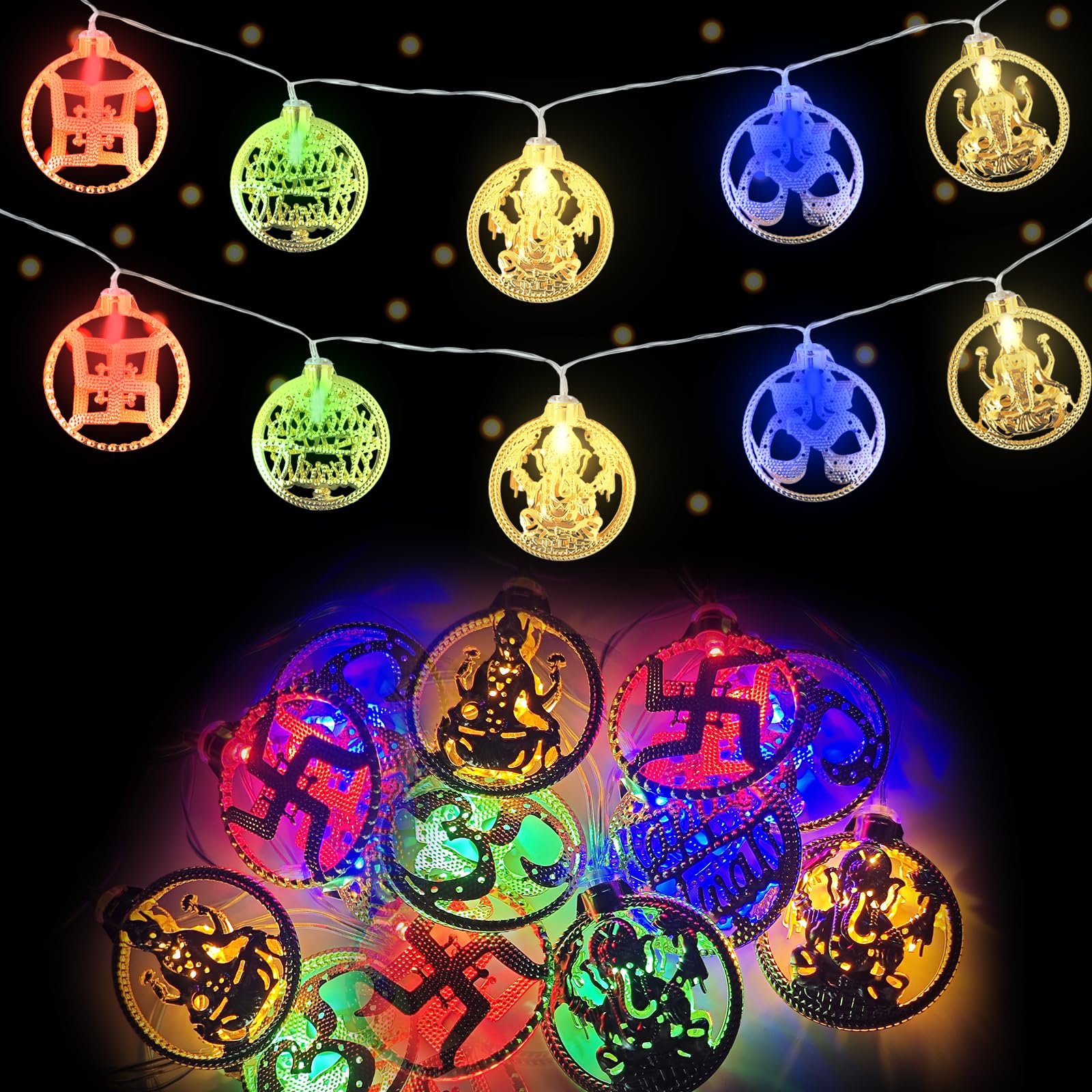 Diwali String Lights,5.4FT 10 LED Diya Fairy Lights,USB Plug in Diwali ...