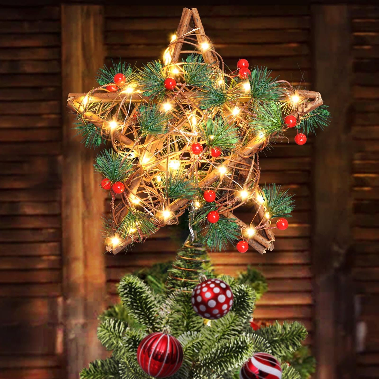 Amazon.com: Kurt S. Adler 12-Inch Natural Brown Star Treetop with ...