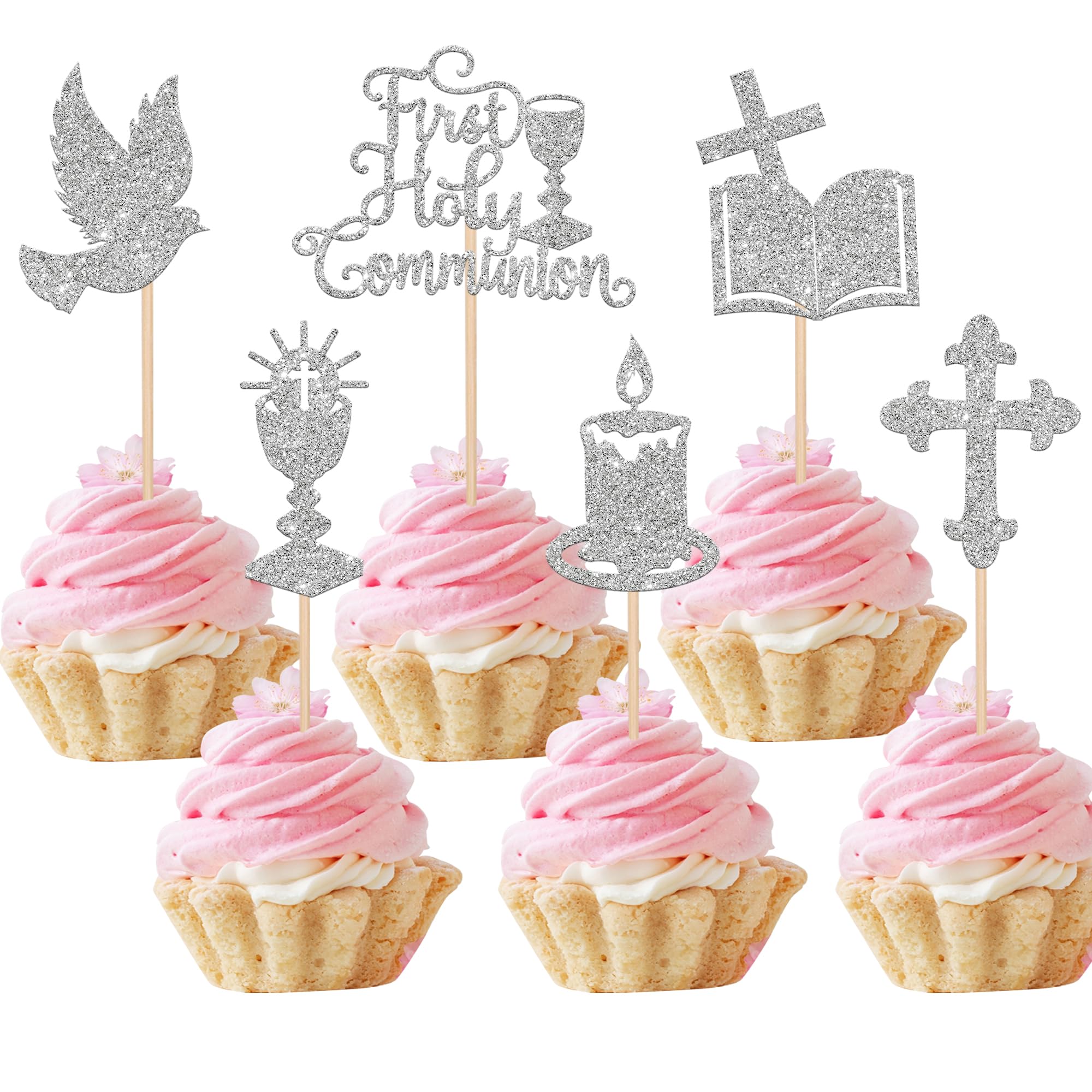 Snapklik.com : 36 PCS First Holy Communion Cupcake Toppers Glitter Dove ...