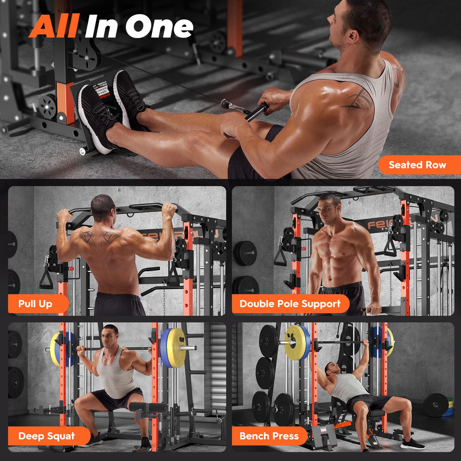Snapklik.com : FEIERDUN Smith Machine FOR01, All-in-One Home Gym Power Cage