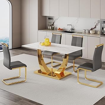 Amazon.com - 5 Pieces Modern Dining Table Set for 4 White Kitchen ...