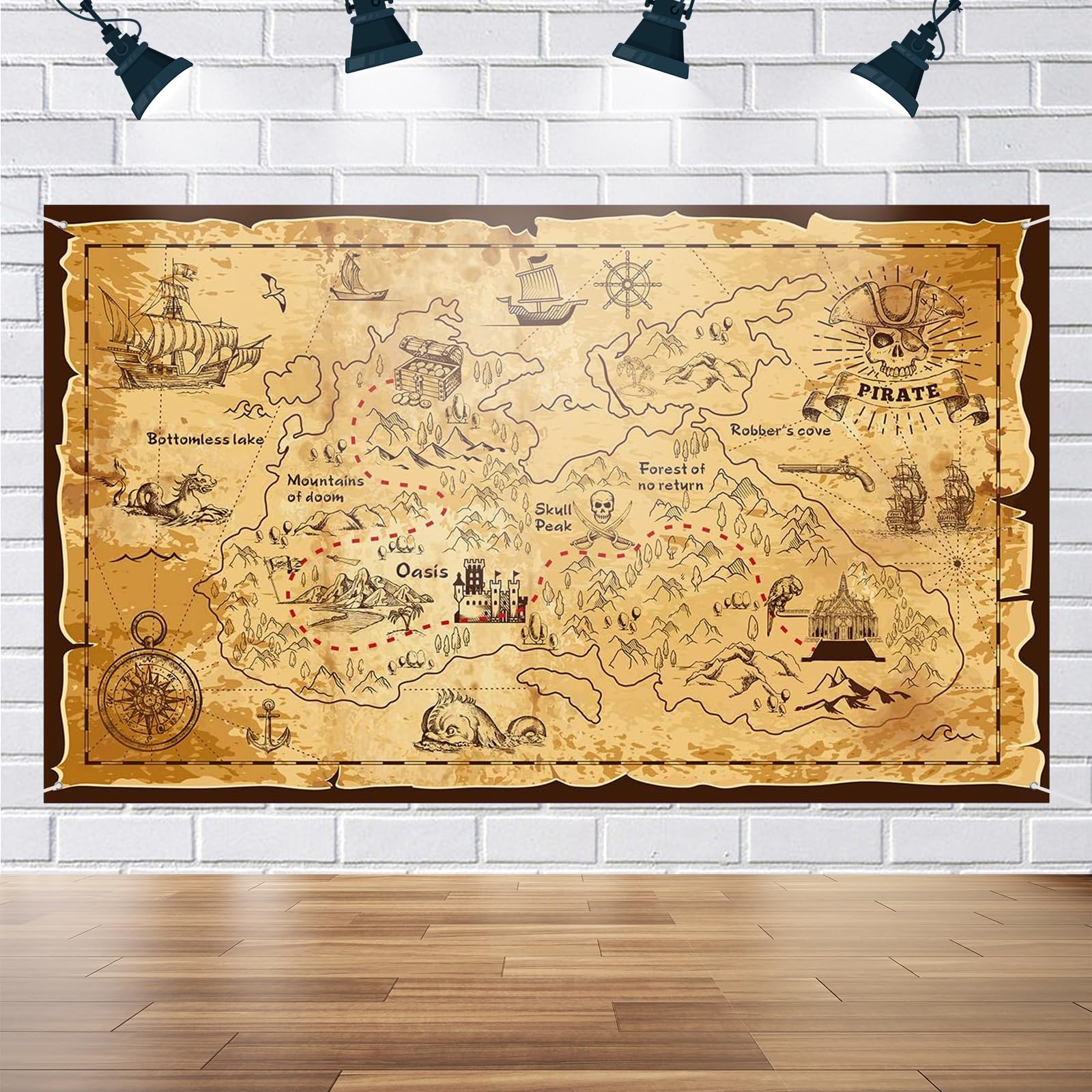 LLMSIX Pirate Treasure Map Backdrop, 185×110cm Western Treasure Island ...