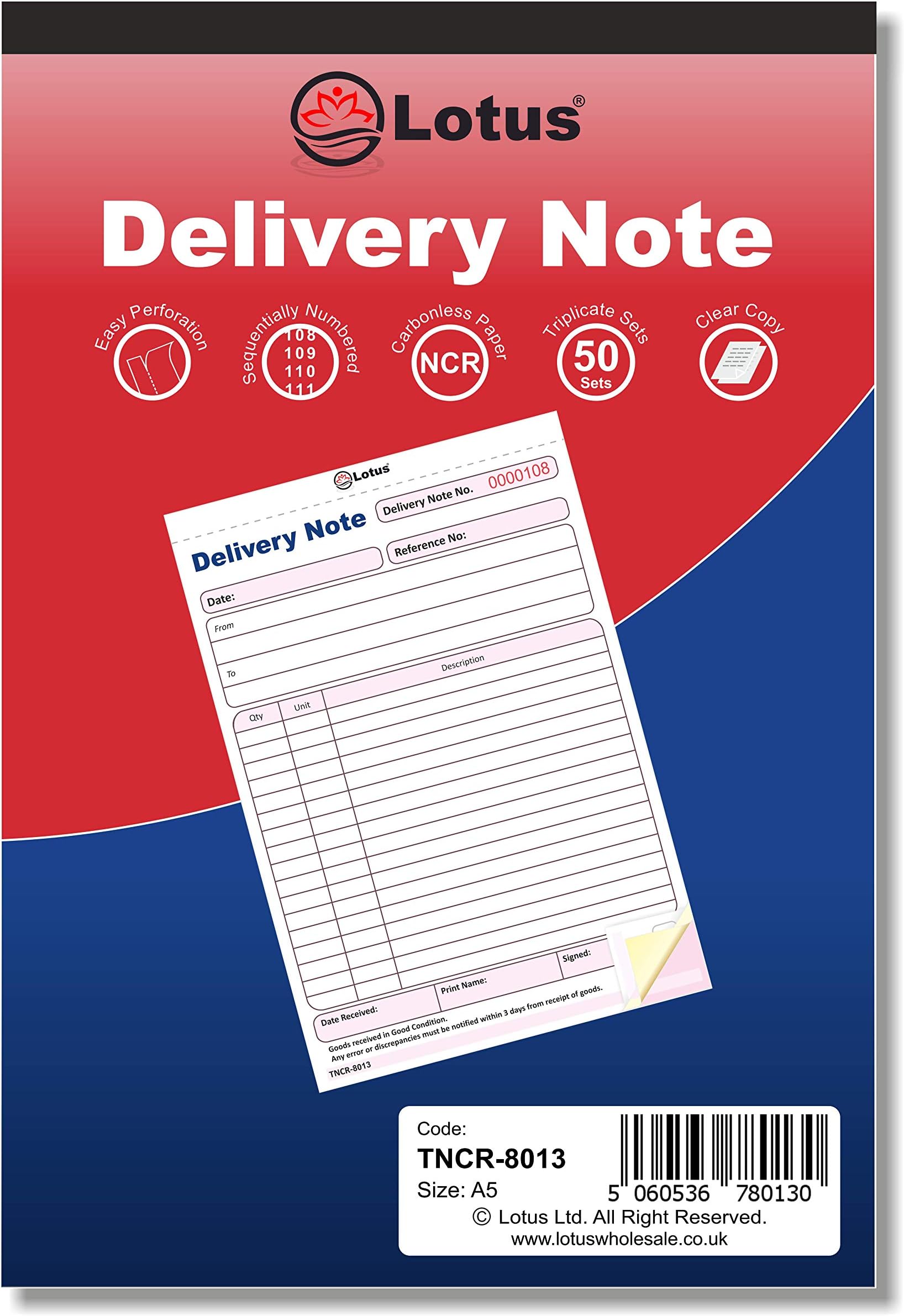 1 x Pukka PAD NCR Duplicate DELIVERY Note Book. 50 CARBONLESS Sets ...