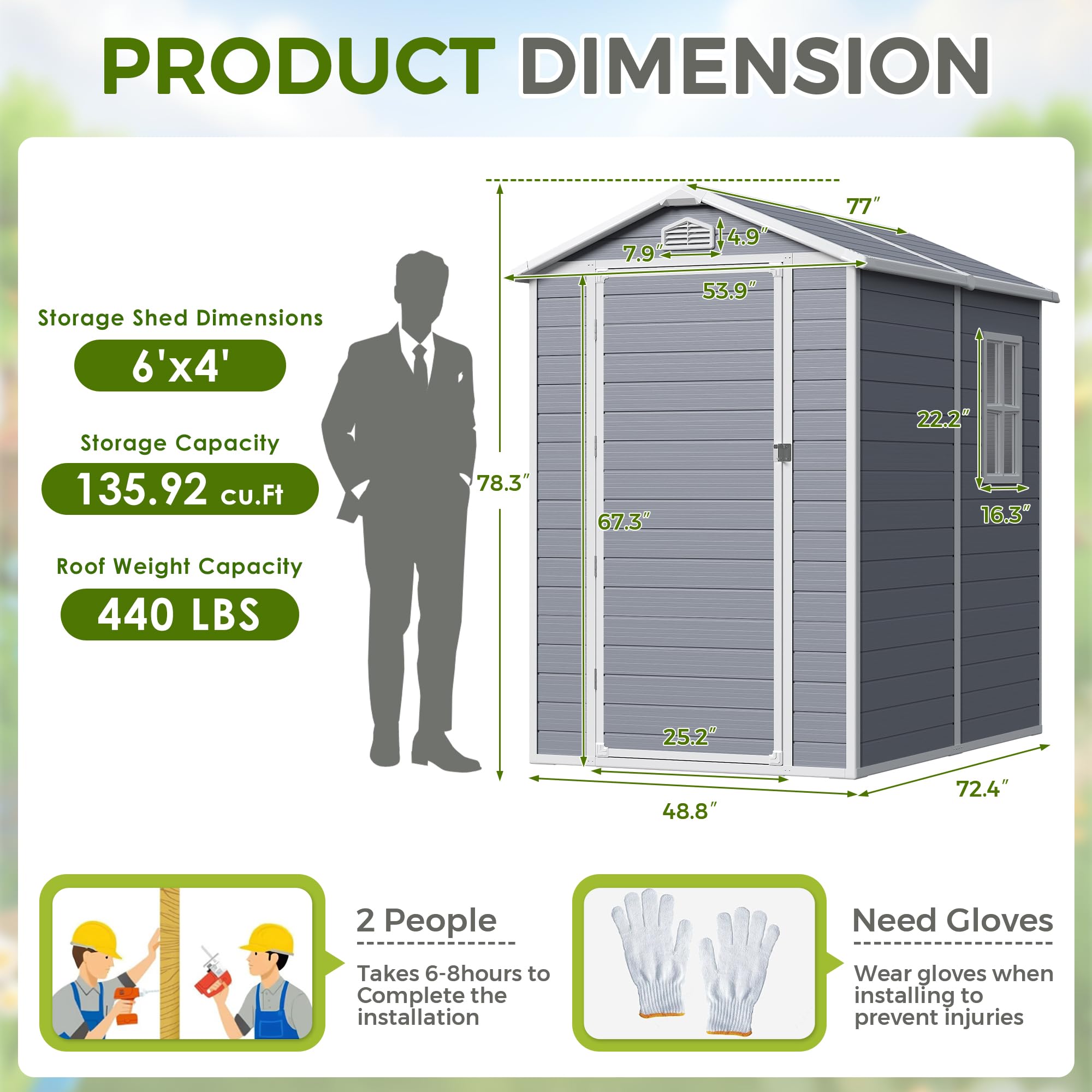 Snapklik.com : Greesum 6X4FT Resin Outdoor Storage Shed, All Weather ...