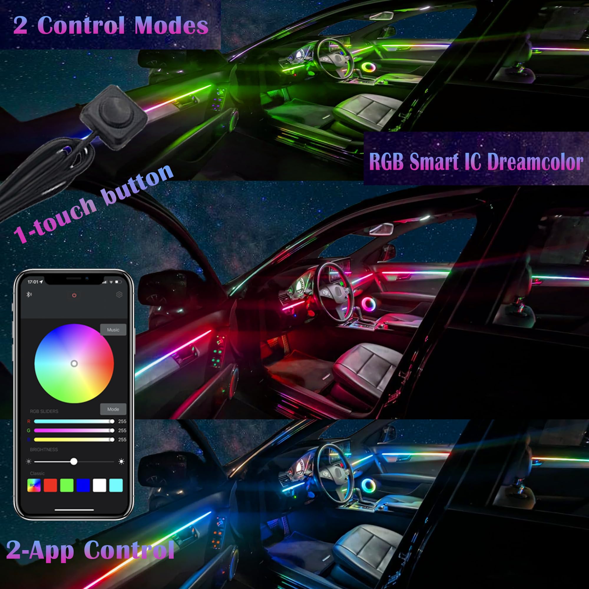 Snapklik.com : Dreamcolor Acrylic Interior Car LED Strip Light, RGB 6 ...