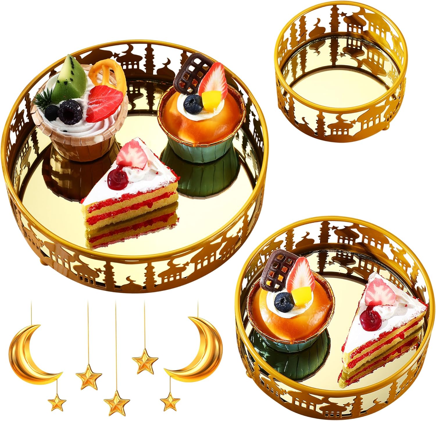 Amazon.com: Enhon 3 Pcs Ramadan Mirror Trays, Eid Mubarak Plates, Moon ...