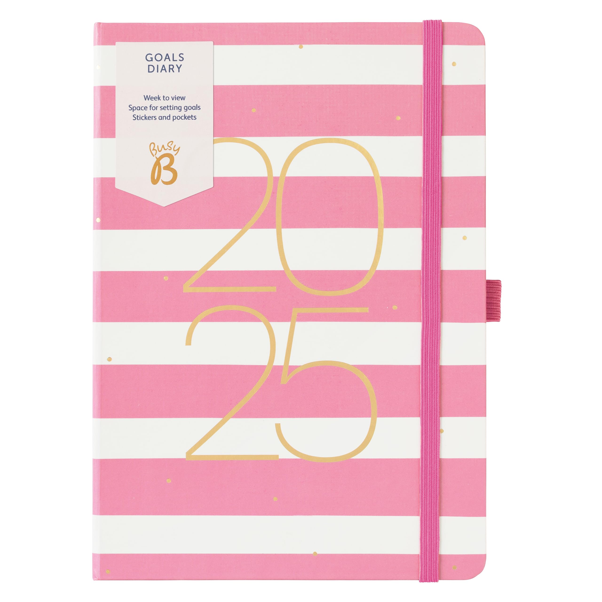 Busy B 2025 Diary Weekly Goals Planner – A5 Pink Stripe with Elastic ...