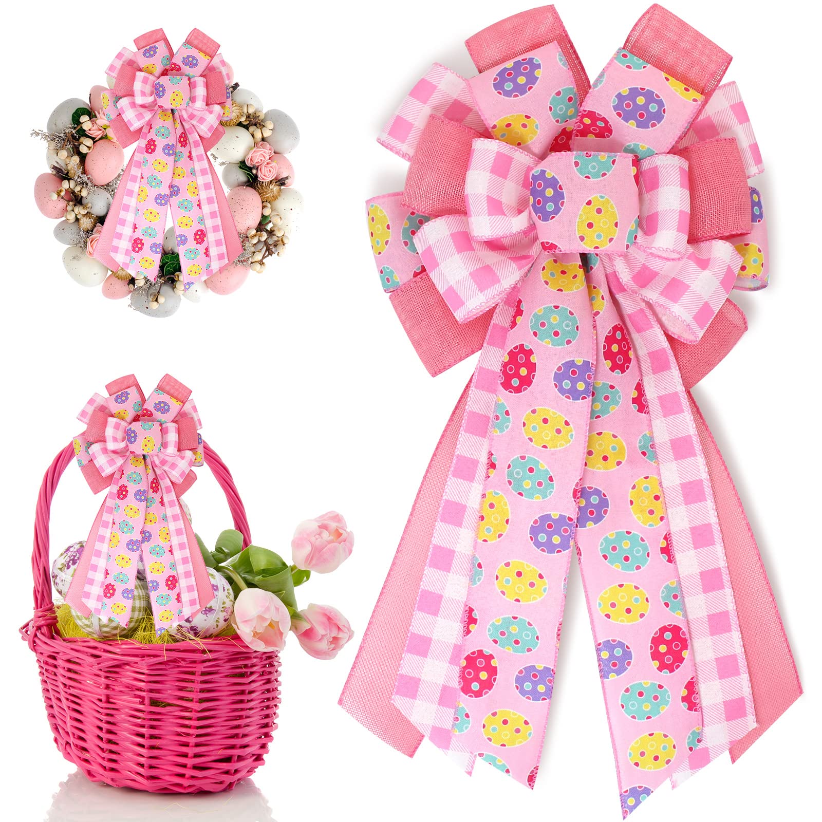 Amazon.com: Juinte Large Easter Wreath Bow Pink Spring Bow 10 x 18 Inch ...