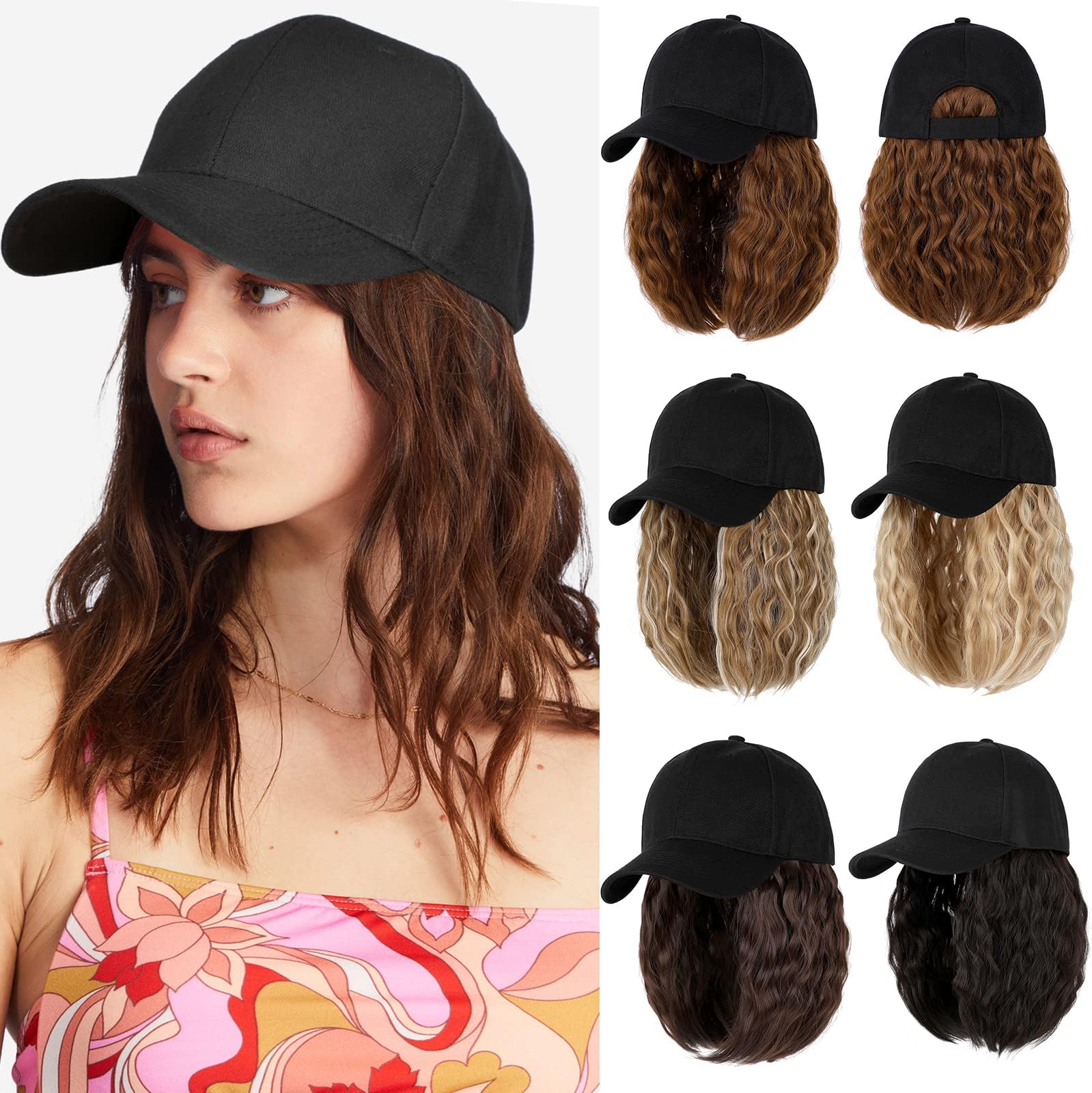 Amazon.com : Lansigreen Baseball Cap with Hair Extensions Hat Wig ...