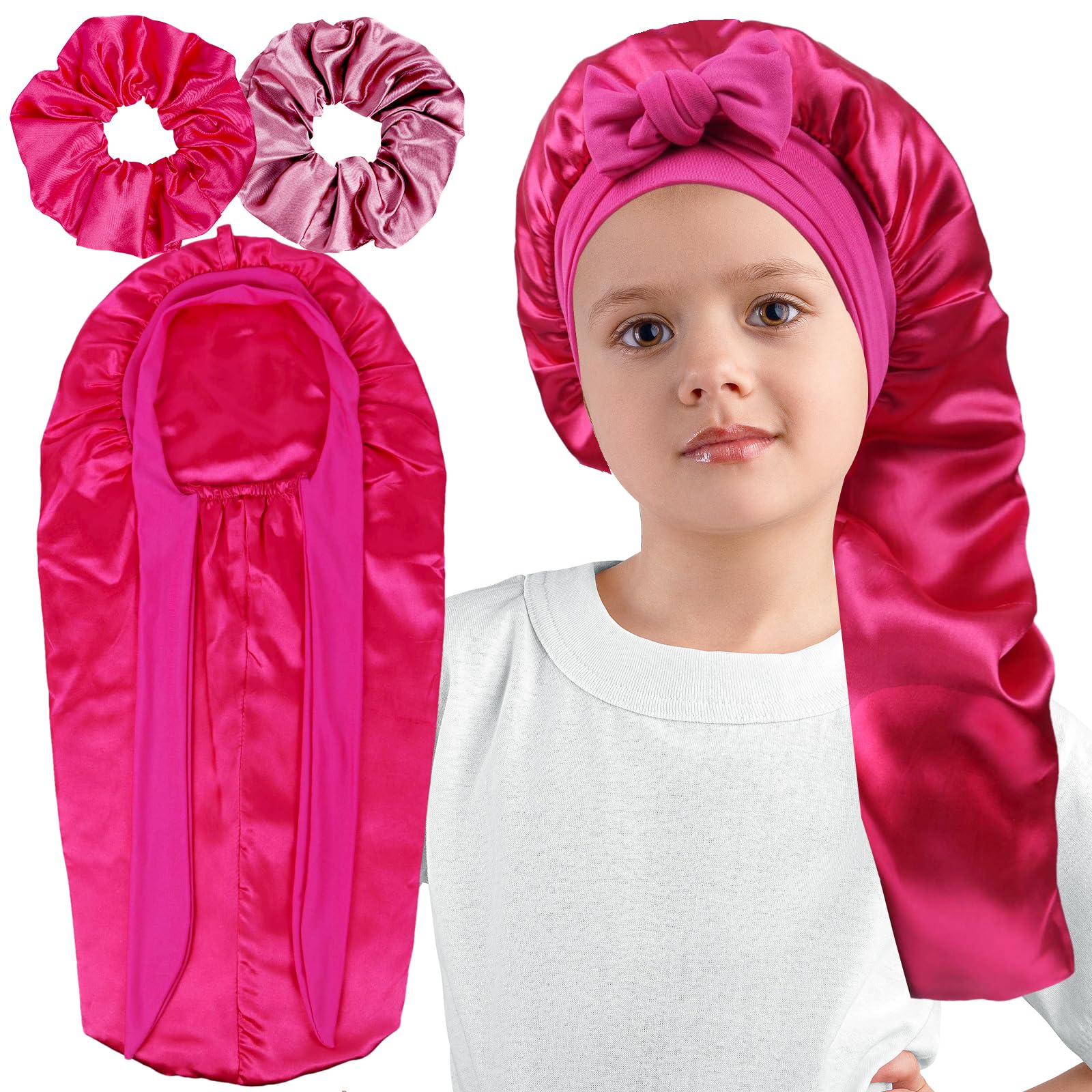 Amazon.com : Long Kids Bonnets for Girls,Double Layer Satin Bonnet for ...