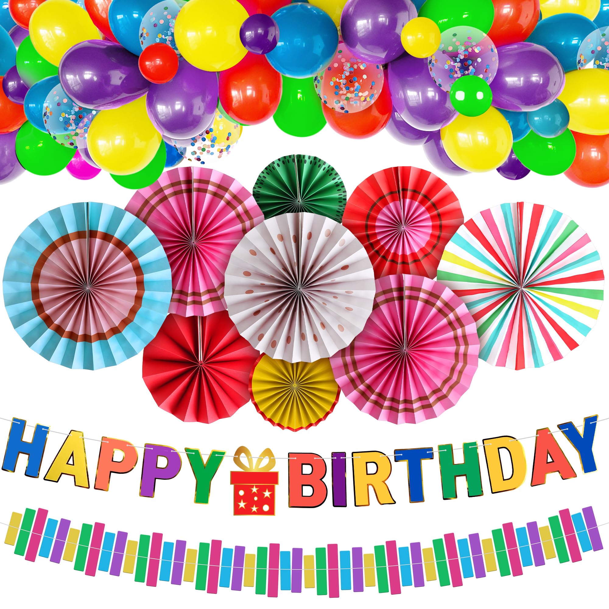 KatchOn, Rainbow Happy Birthday Decorations- Pack of 68 | Rainbow Happy ...