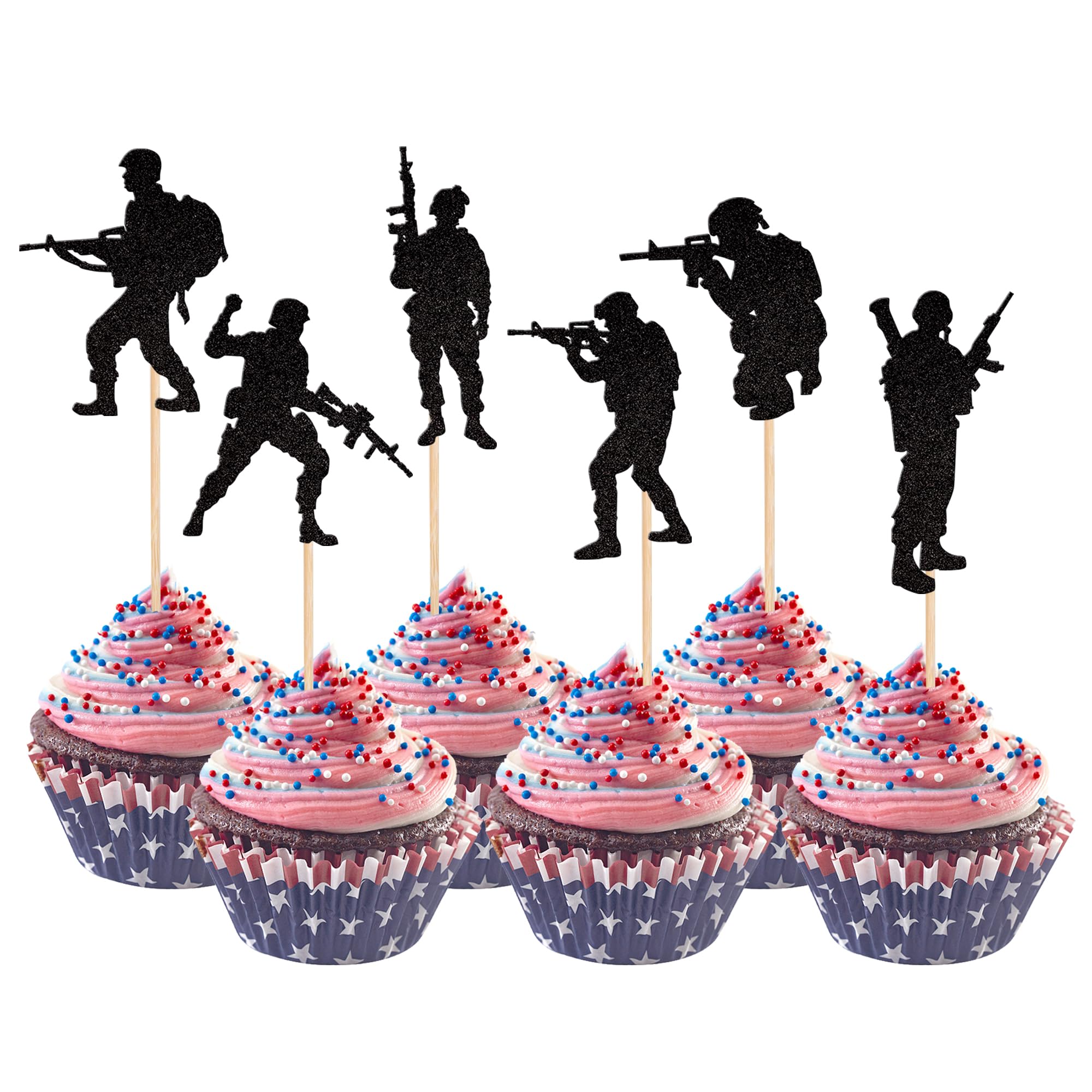 Snapklik.com : 24 PCS Military Soldier Cupcake Toppers Glitter Military ...