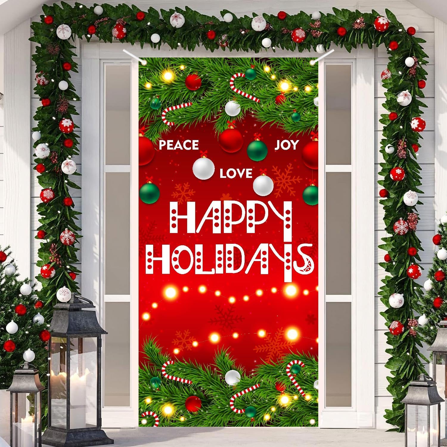 Amazon.com: Happy Holidays Celebrate Backdrop Banner Peace Love Joy ...