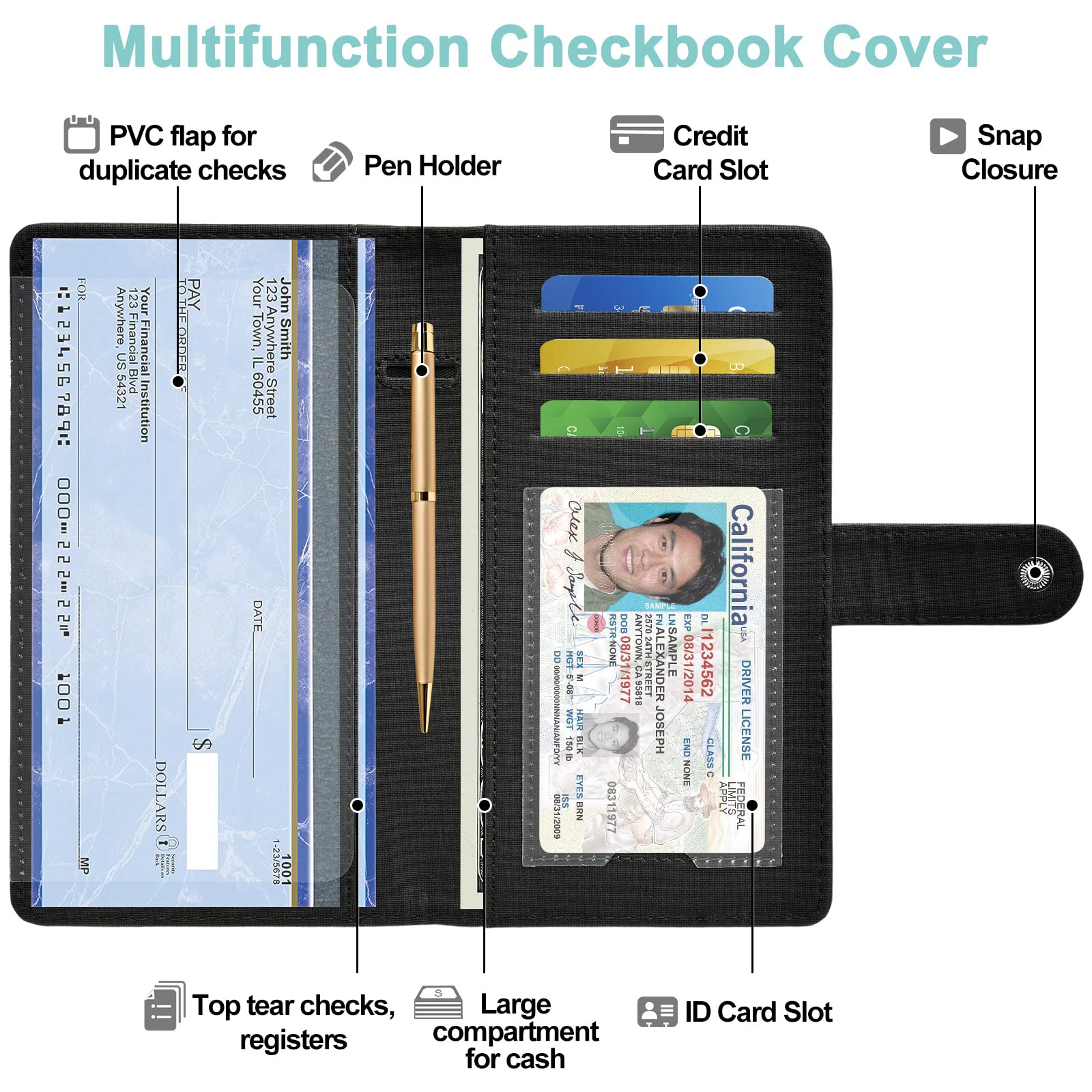 Snapklik.com : Black Woven Checkbook Covers- Leather RFID Check ...