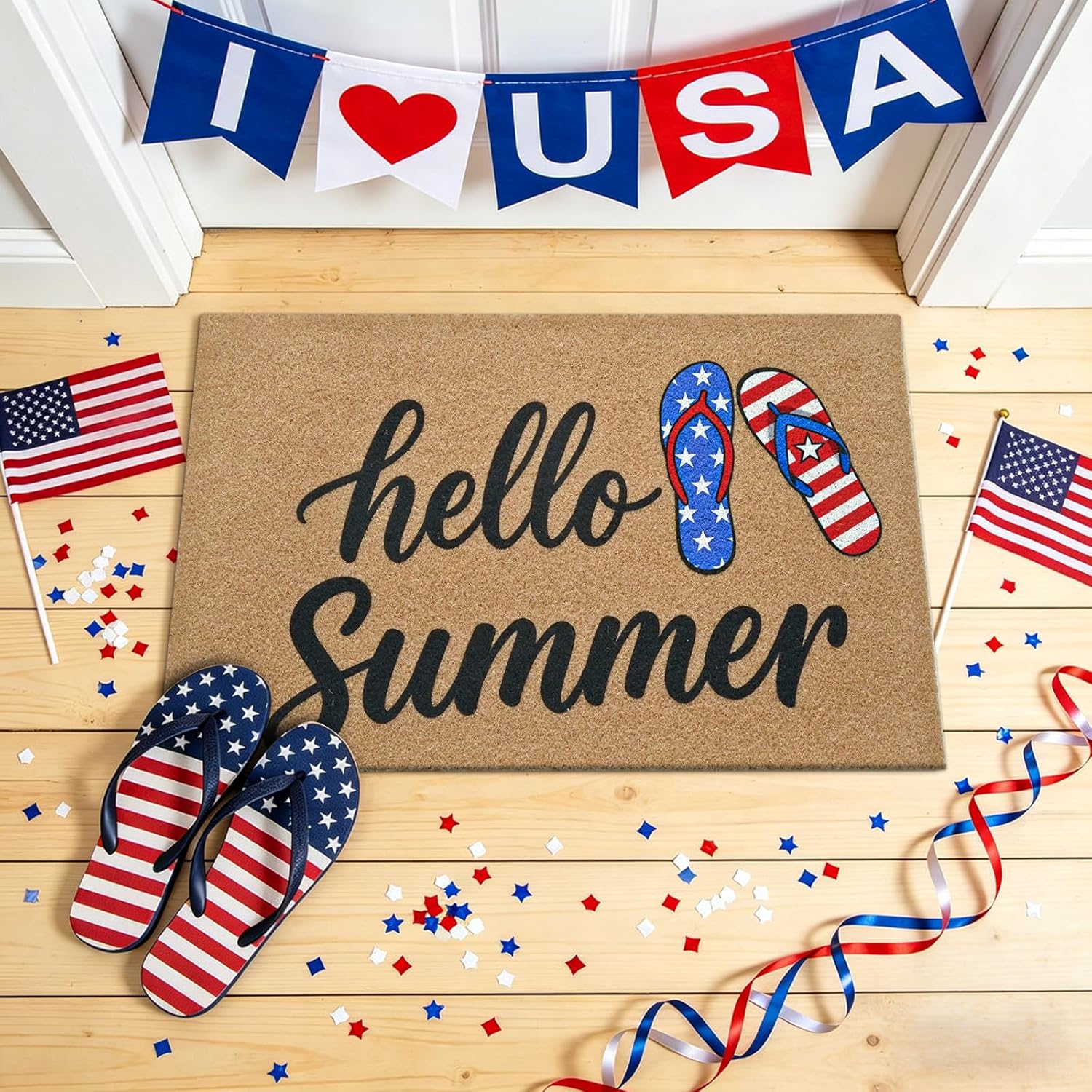 Amazon.com: ULTSOFE Hello Summer 4th of July Welcome Mat Outdoor ...