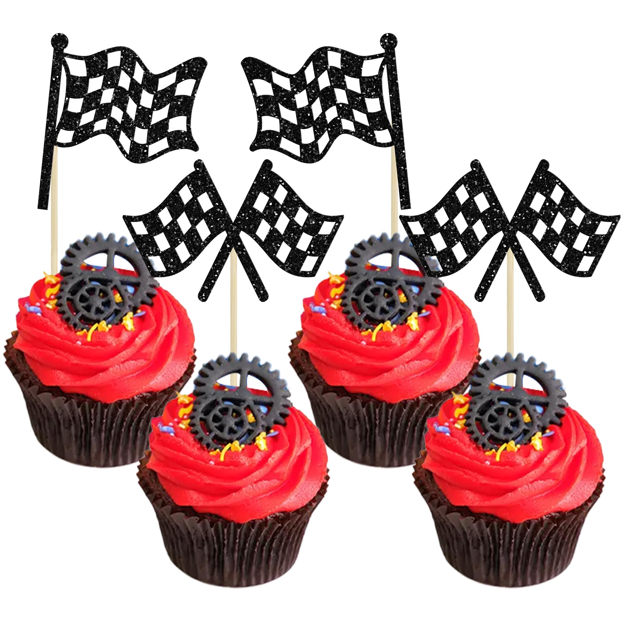 Amazon.com: Gyufise 24Pcs Checkered Racing Flag Toothpicks Glitter ...