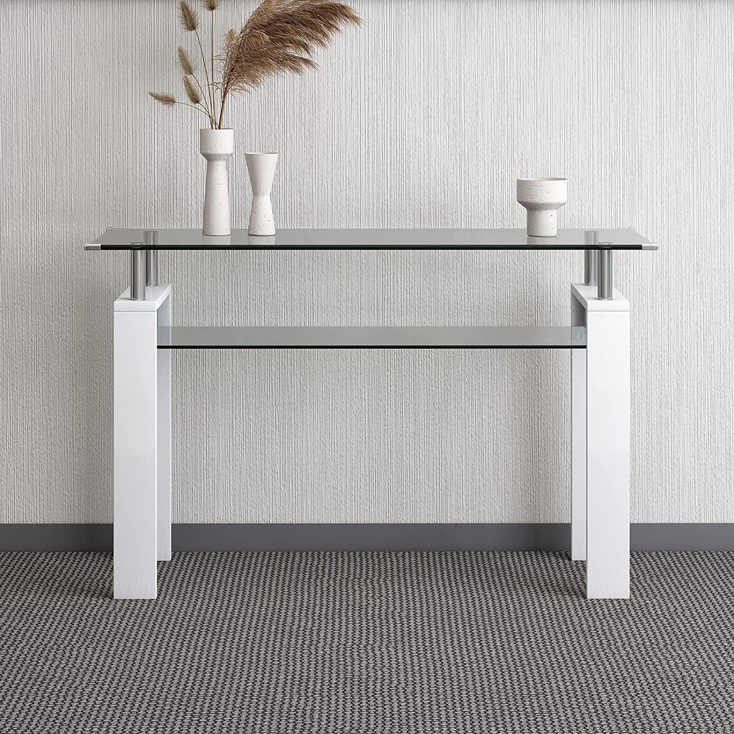 Amazon.com: HomVent Glass Console Tables w/Wood Legs Minimalist Sofa ...