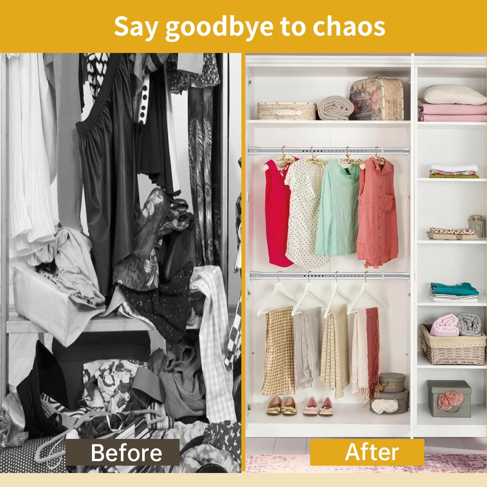 Snapklik.com : Closet Rod, 17 To 99 Inch Stainless Steel Adjustable ...