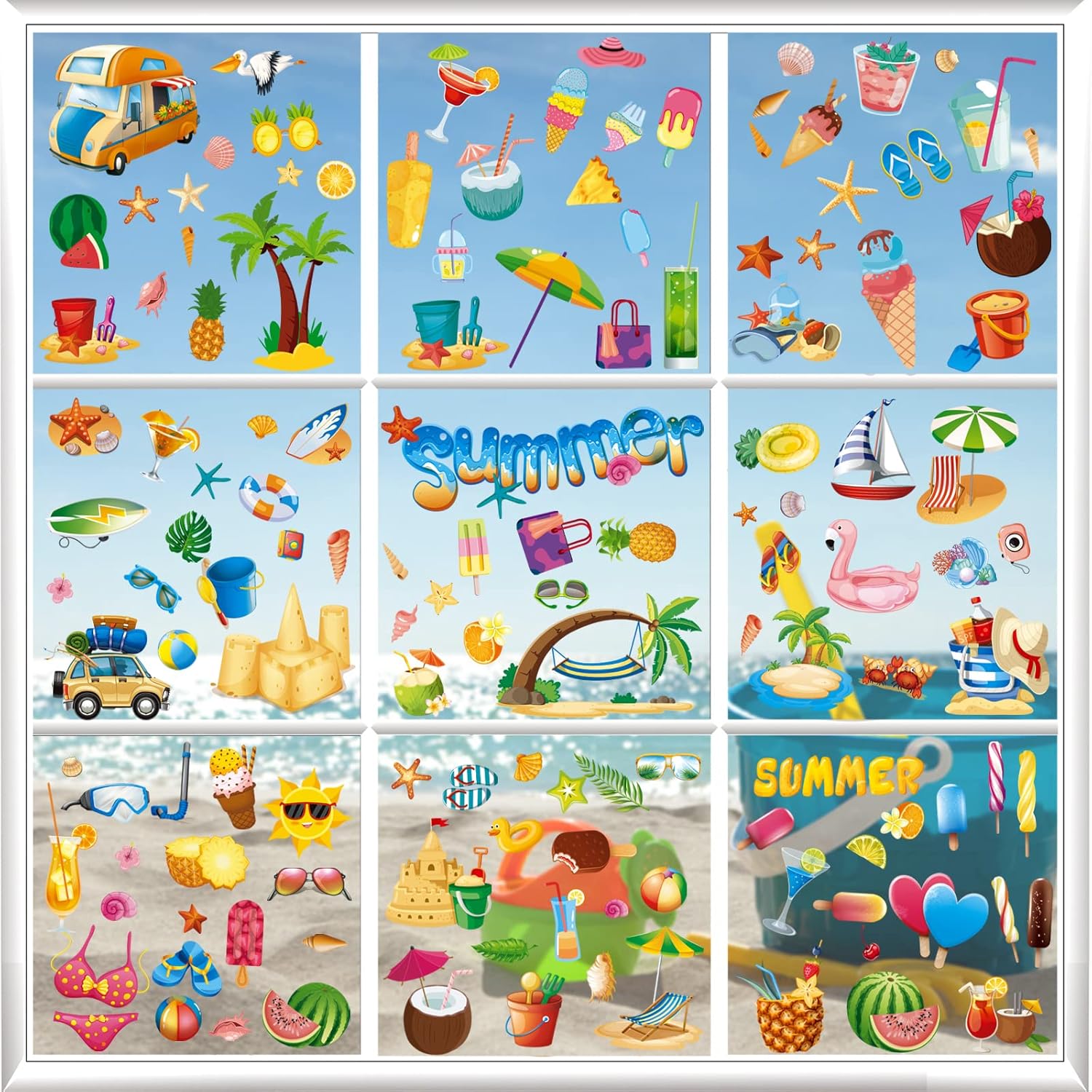 Amazon.com: 134PCS Summer Window Clings - Summer Window Clings for ...