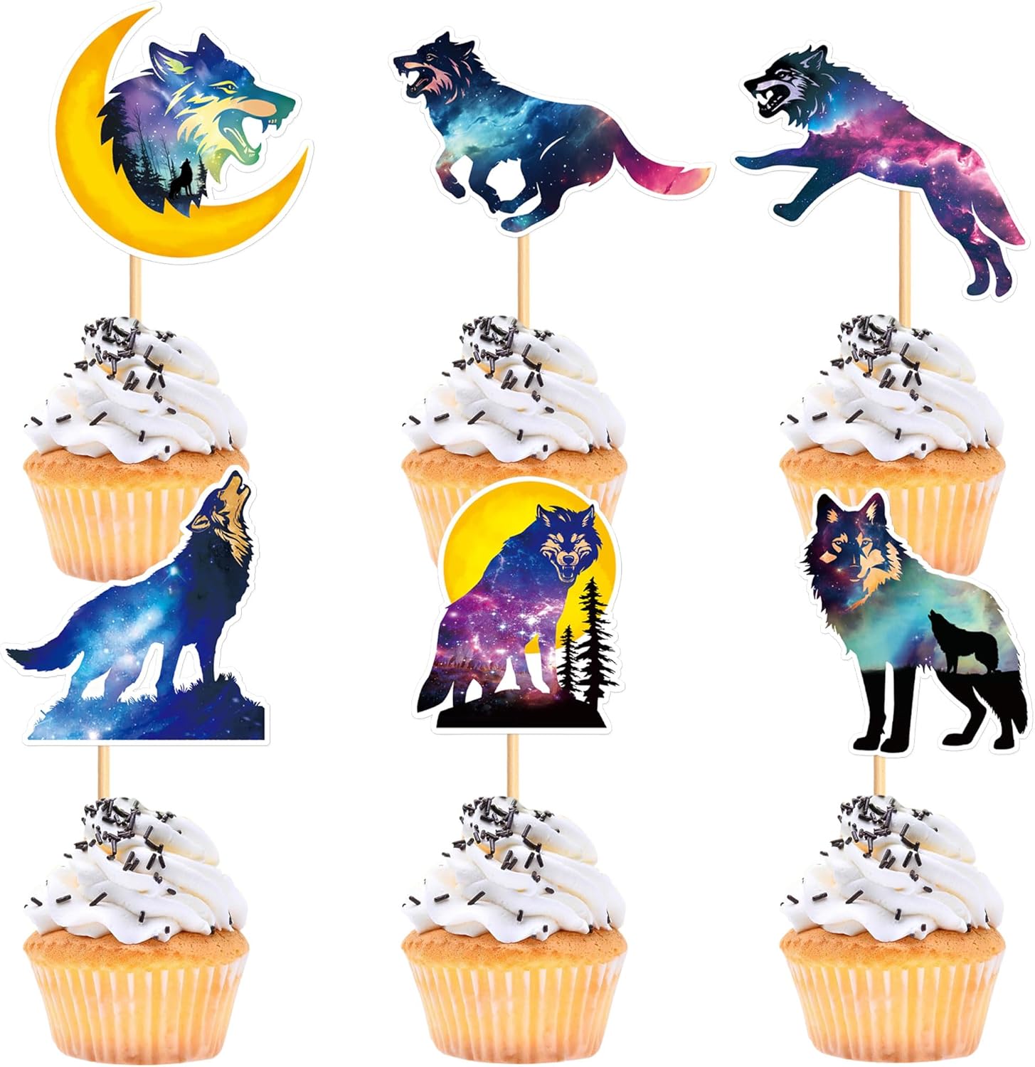 Amazon.com: Ercadio 24 PCS Black Wolf Cupcake Toppers Silhouette Black ...