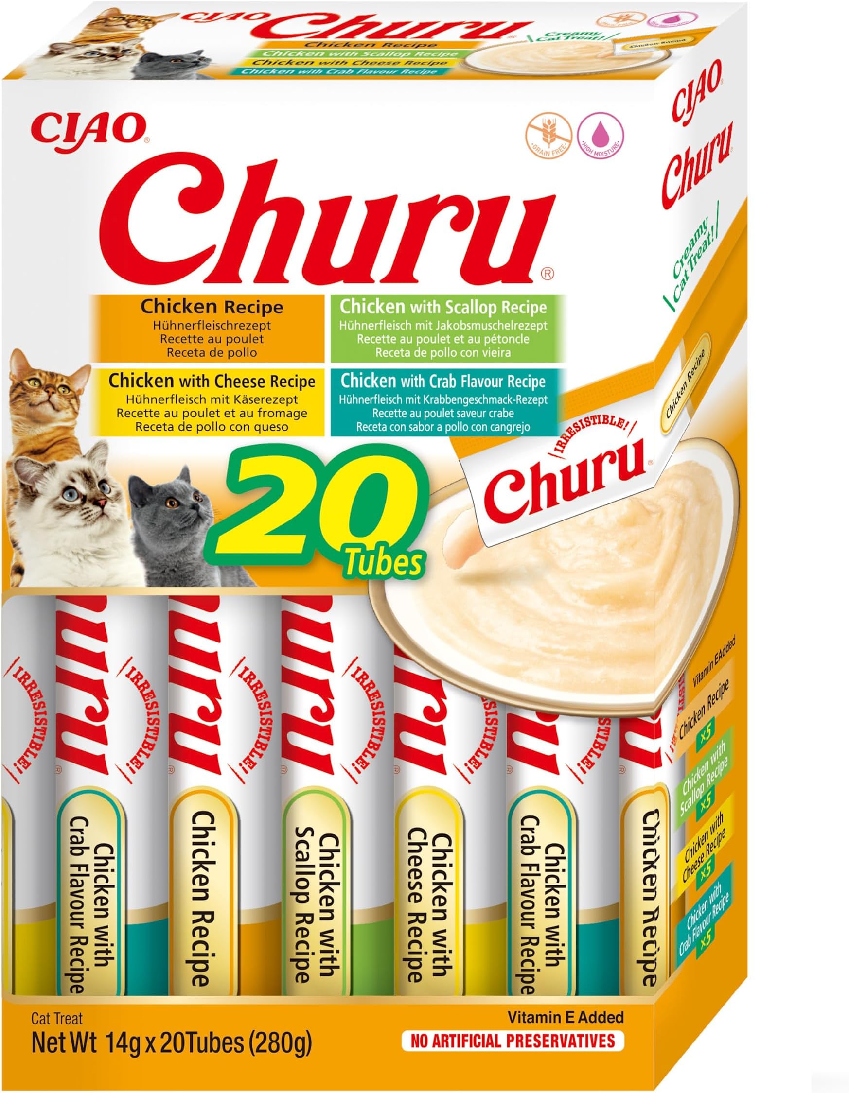 Churu by INABA Cat Treat - Chicken Variety Box - 1 Pack (20 x 14g total) / Soft & Creamy Cat ...