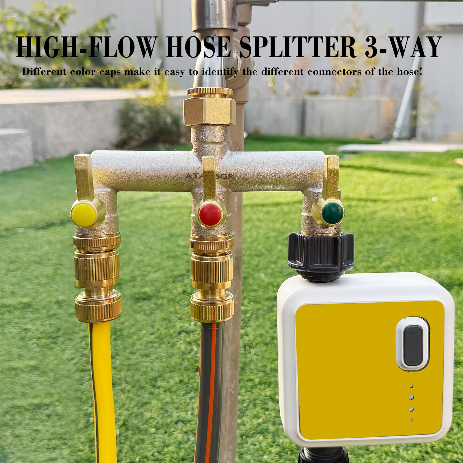 Snapklik.com : 3-Way Full Flow Garden Hose Splitter, 3/4” GHT Thread ...
