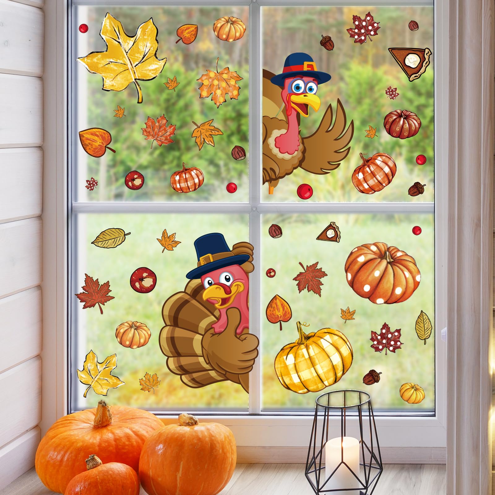 Amazon.com: Whaline 9 Sheet Thanksgiving Fall Window Clings Turkey ...
