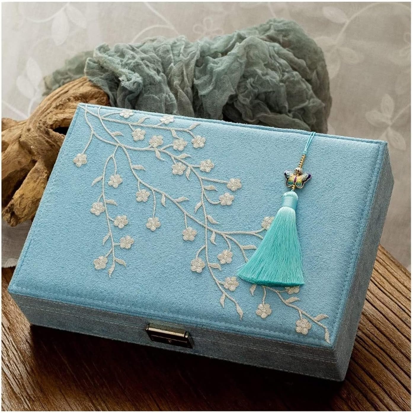 PAREKS Jewelry Box Two-Layer Flannel Jewelry Box Organizer Display ...