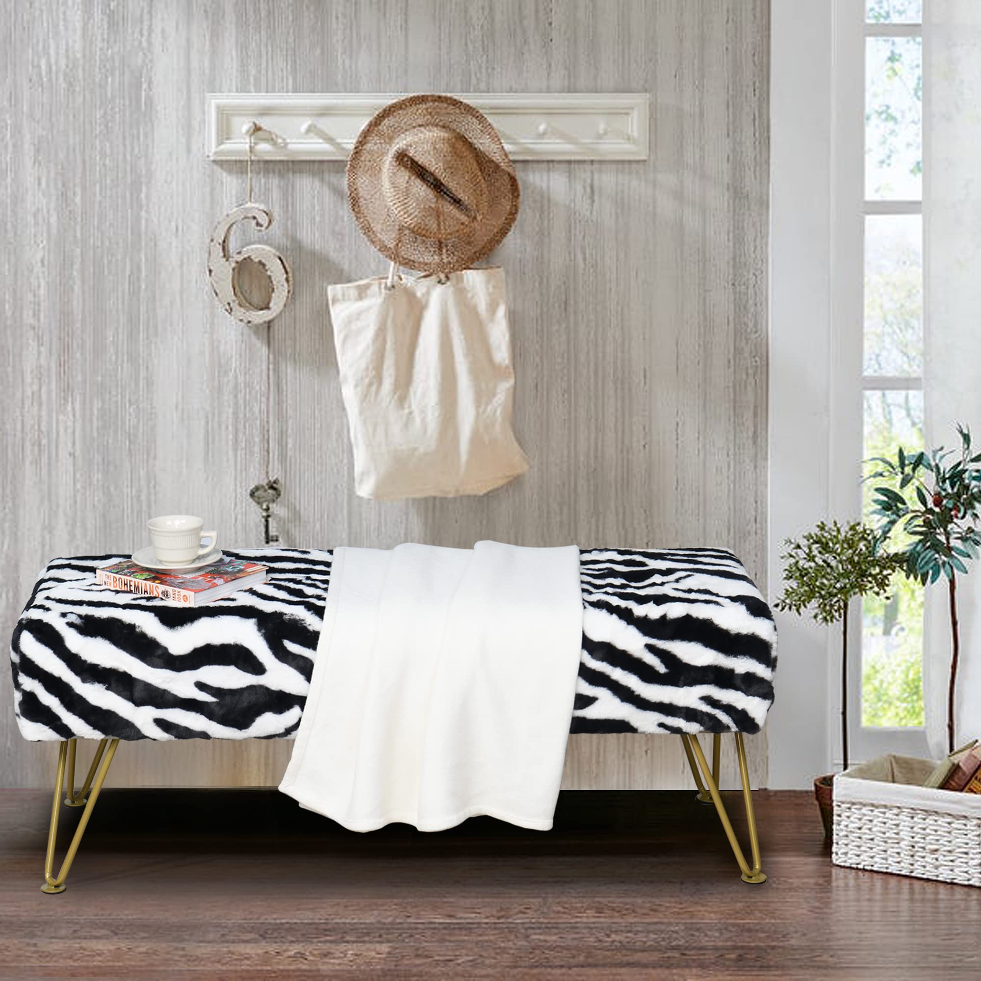 Zebra Print Bench Back Zebra & Leather Console Table