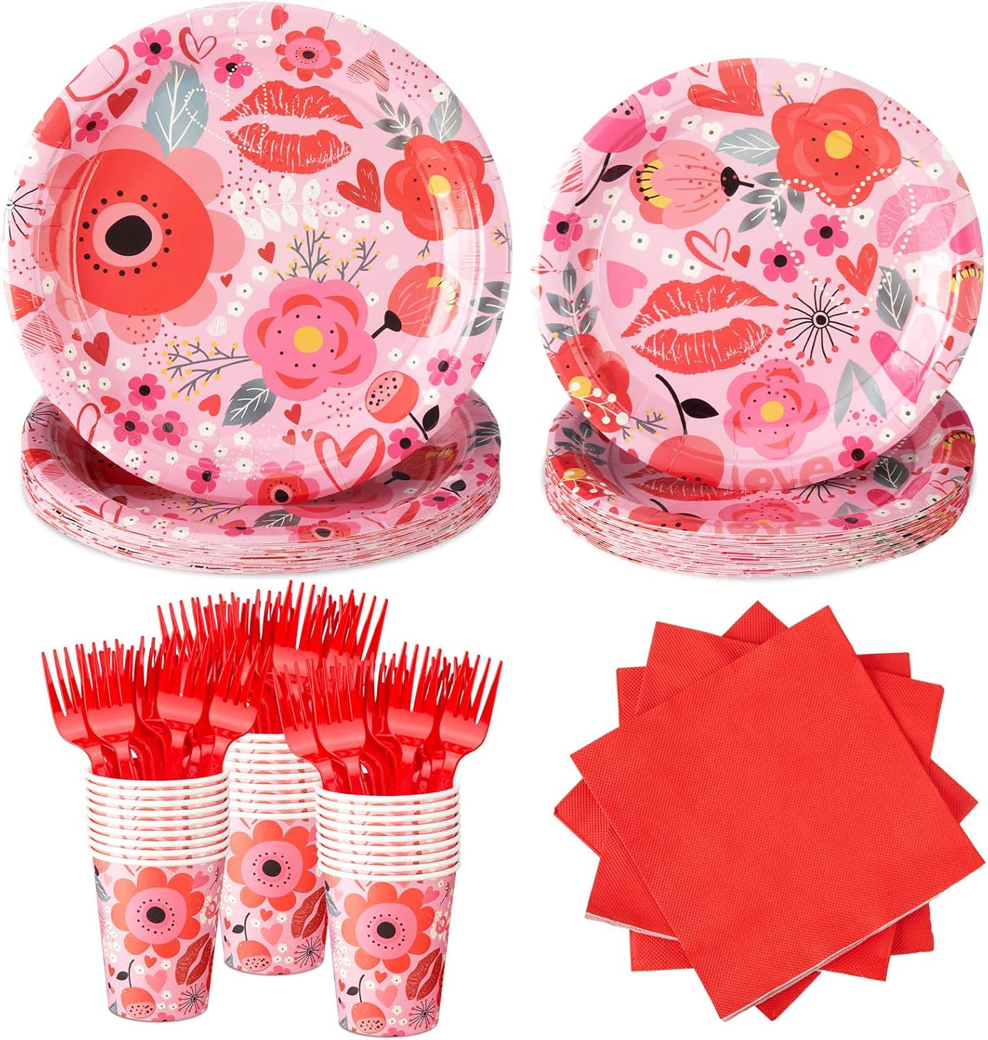 Amazon.com: Dandat 120 Pieces Valentine's Day Party Tableware Set ...