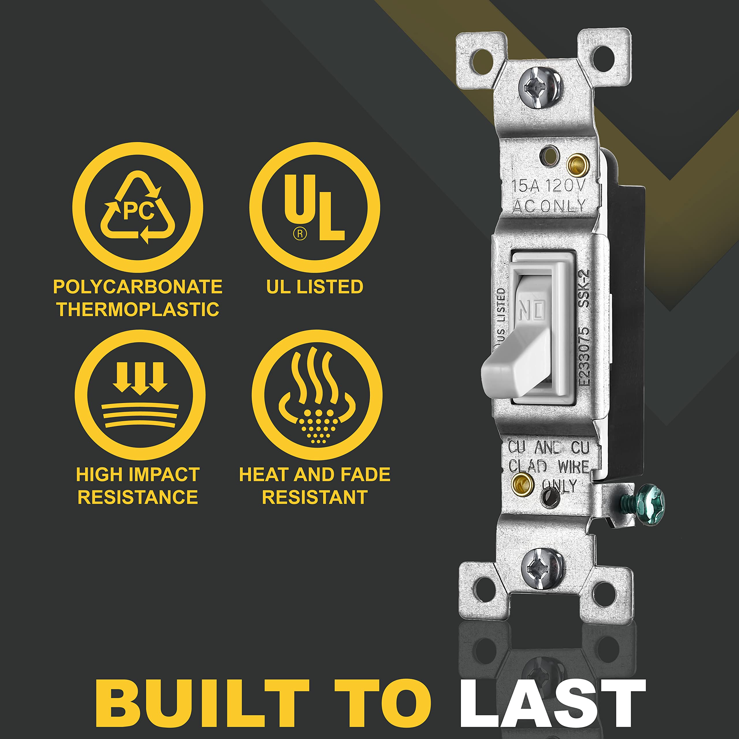 Snapklik.com : White Toggle Light Switch, Single Pole Standard Wall, 15 ...