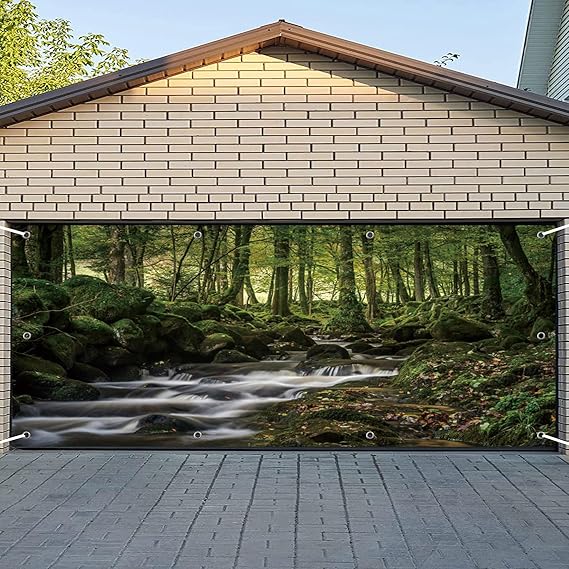 Amazon.com: CSFOTO 6x13ft Forest Stream Garage Door Decorative Banner ...
