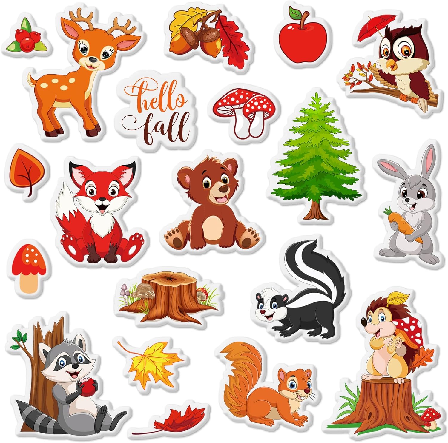 Amazon.com: Whaline 40 Pcs Fall Thick Gel Clings Woodland Animals ...