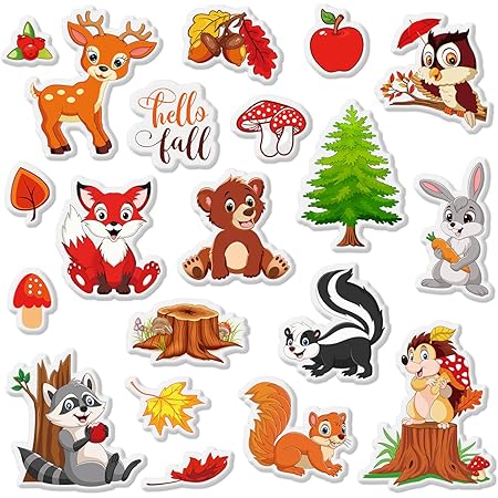 Amazon.com: Whaline 40 Pcs Fall Thick Gel Clings Woodland Animals ...